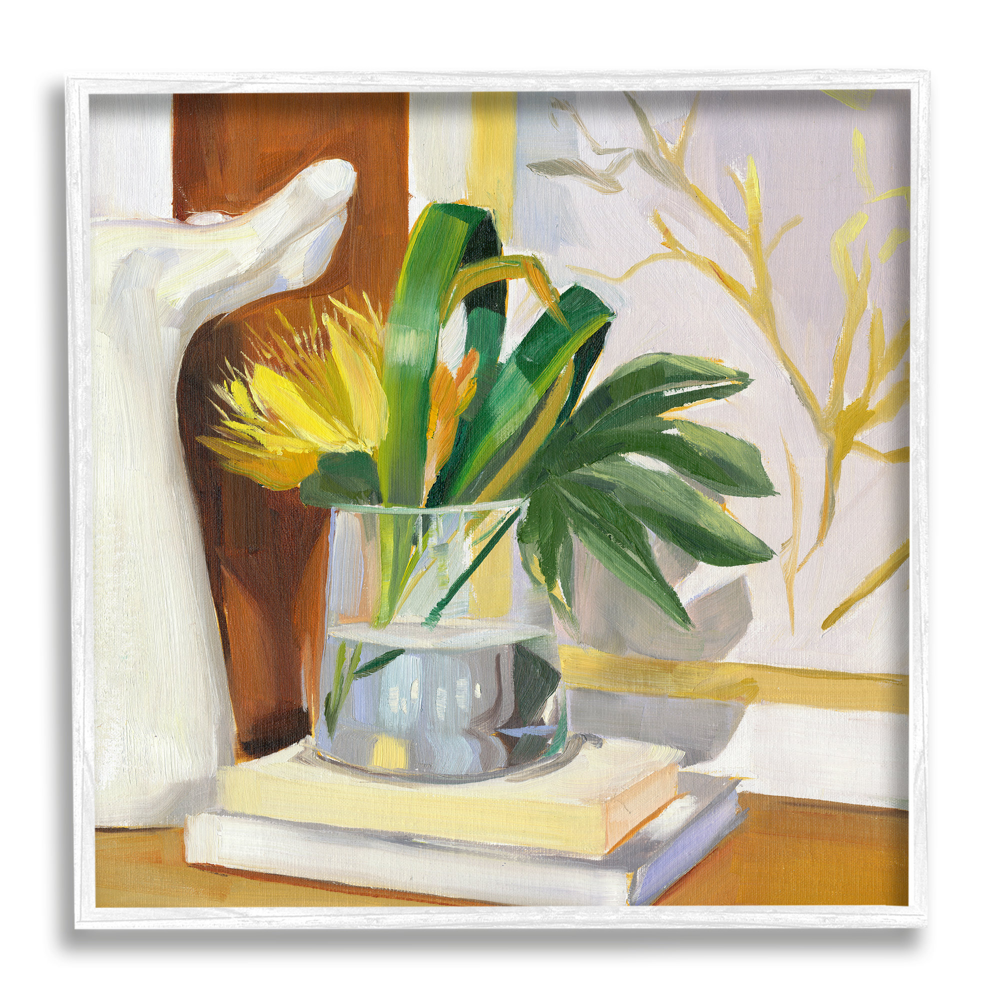 Stupell Industries Bouquet on Books Painting Framed Giclee Art by Jenny ...