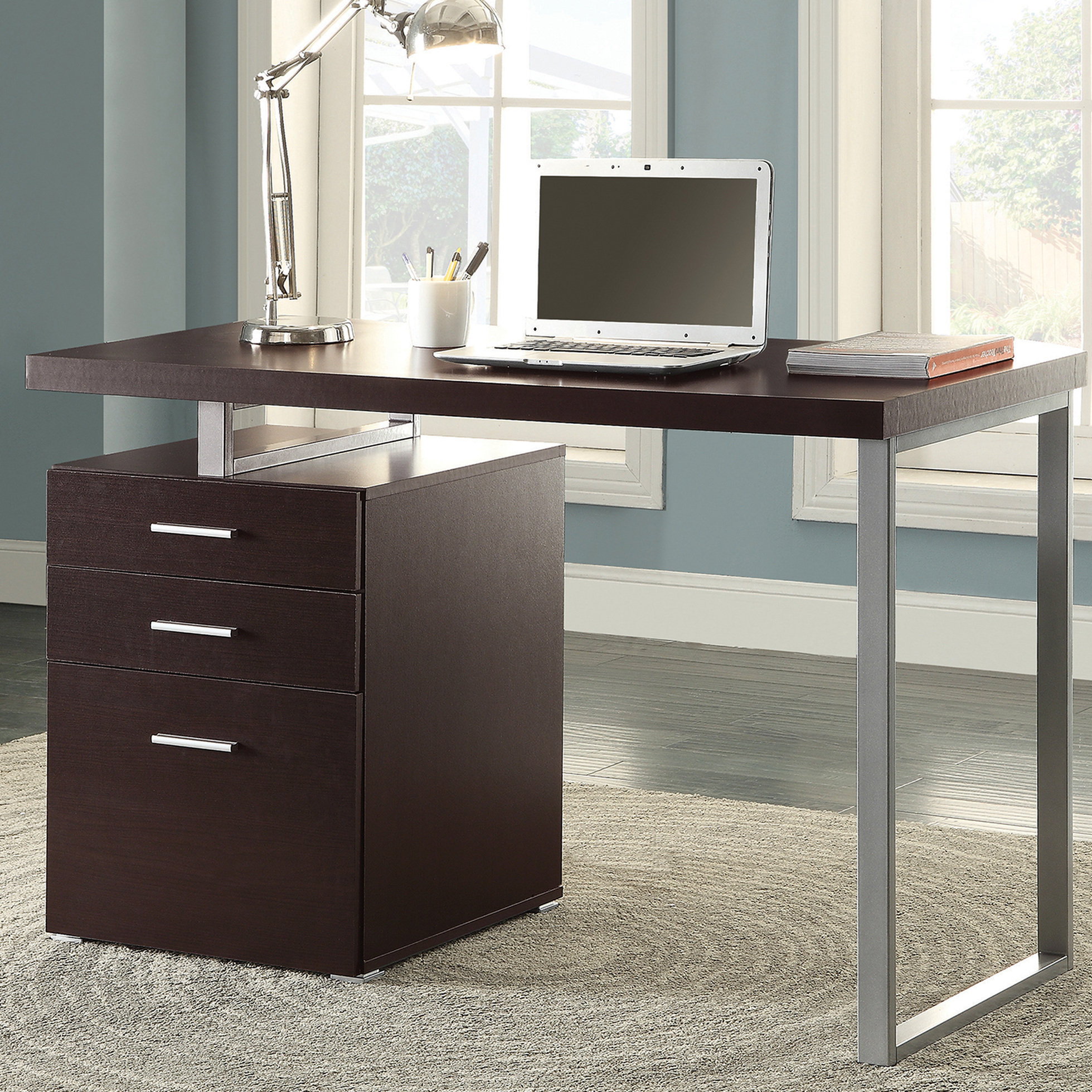 Latitude Run® 75 Lb Heavy-duty Office Desk In Cappuccino With Storage ...