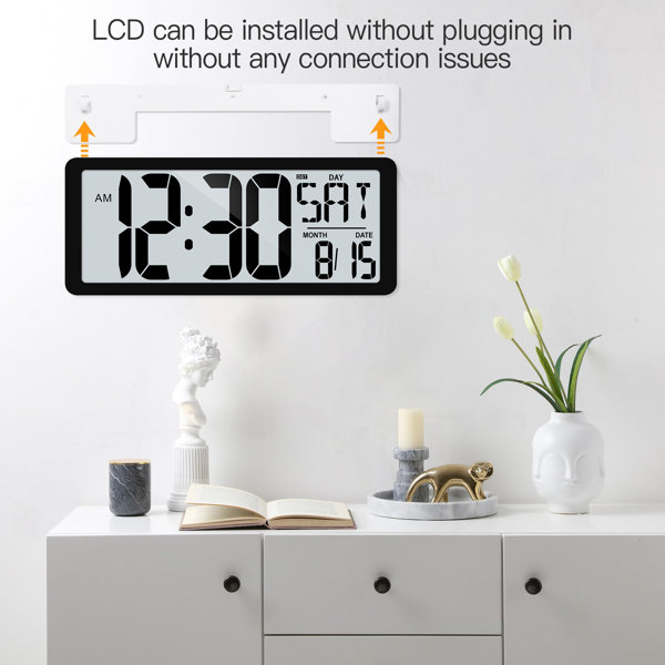 Latitude Run® 14.2 inch Large Digital Wall Clock Battery Powered, Large ...