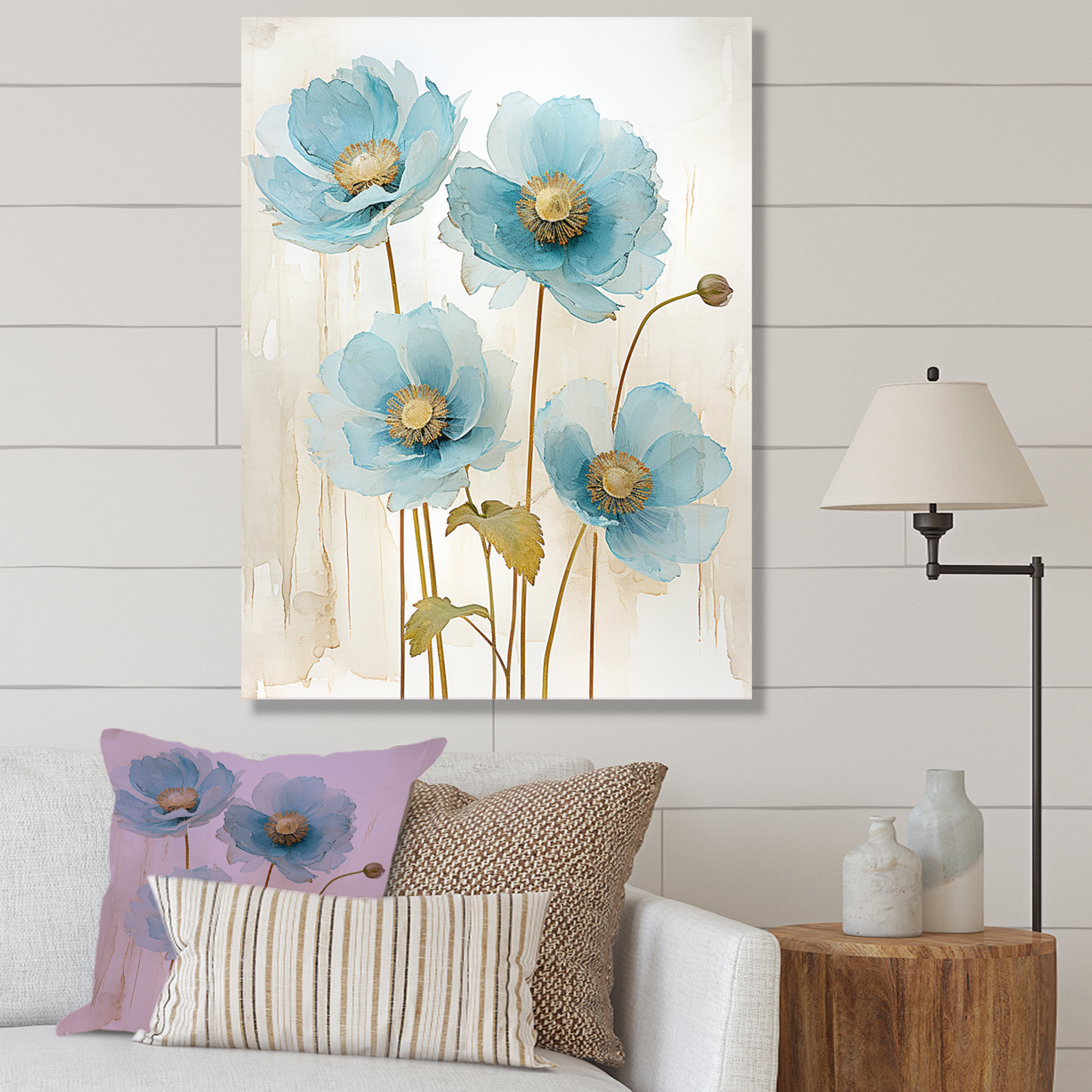 Red Barrel Studio® Blue And Grey Poppy Meadow - Poppies Wall Art | Wayfair