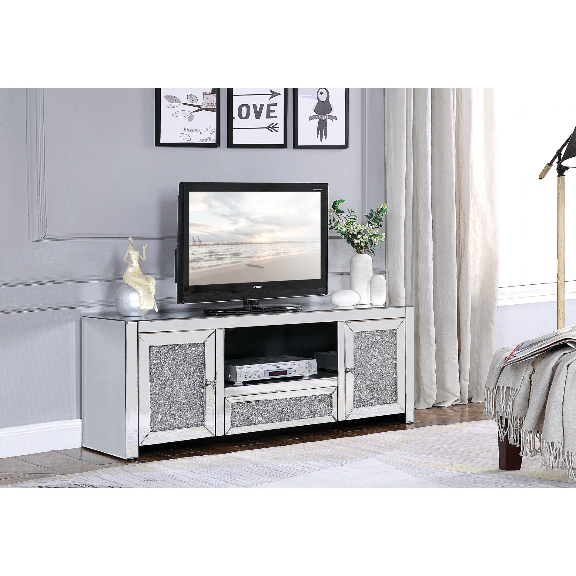 Mercer41 Mirrored & Faux Diamonds TV Stand (Assembled) | Wayfair