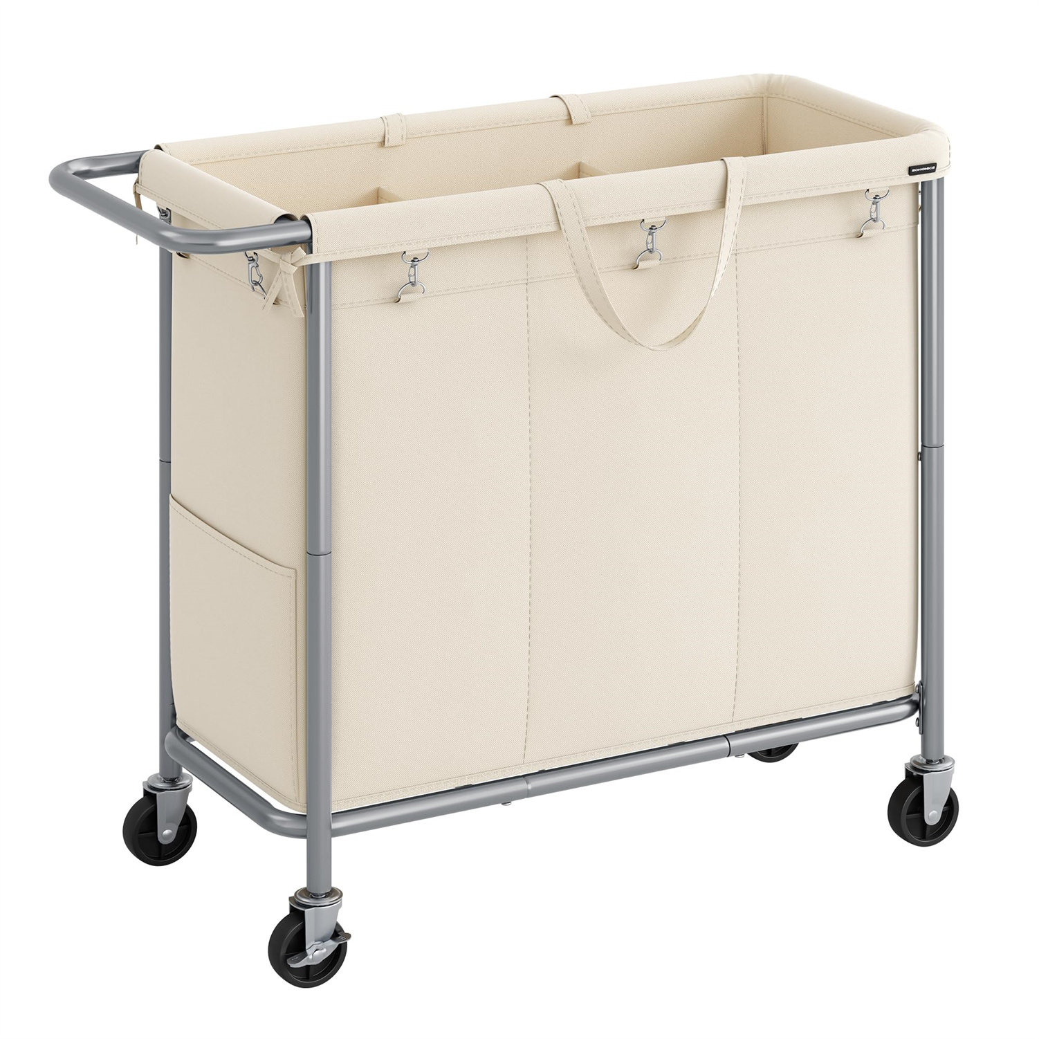 FANGCHANG Modern Triple Compartment Laundry Basket With Roller - Grey ...