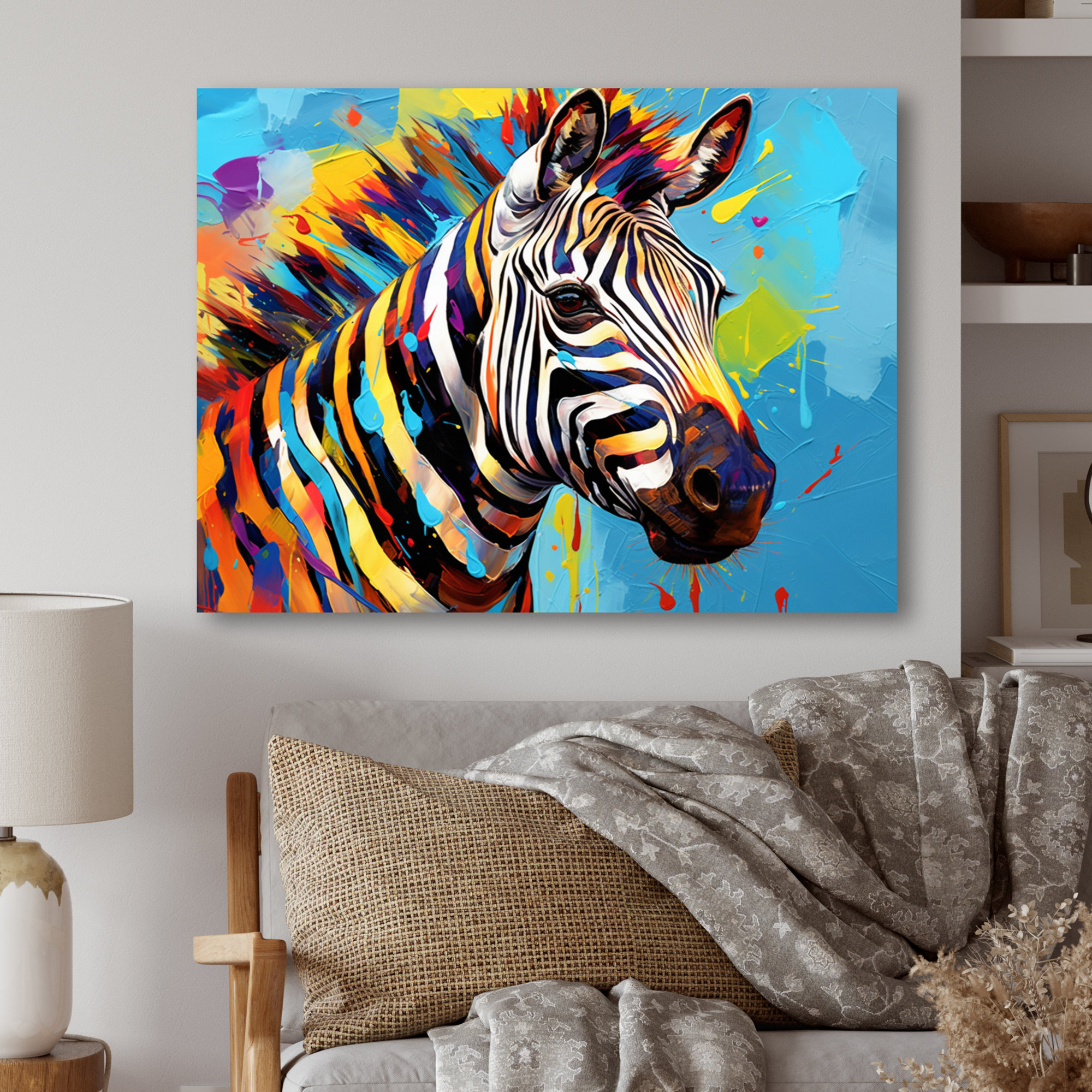 Bungalow Rose Blue Orange Popart Zebra II - Animals Zebra Metal Wall ...