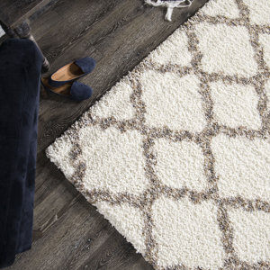 Red Barrel Studio® Red Barrel Studio Stefanni Geometric White Shag Area ...