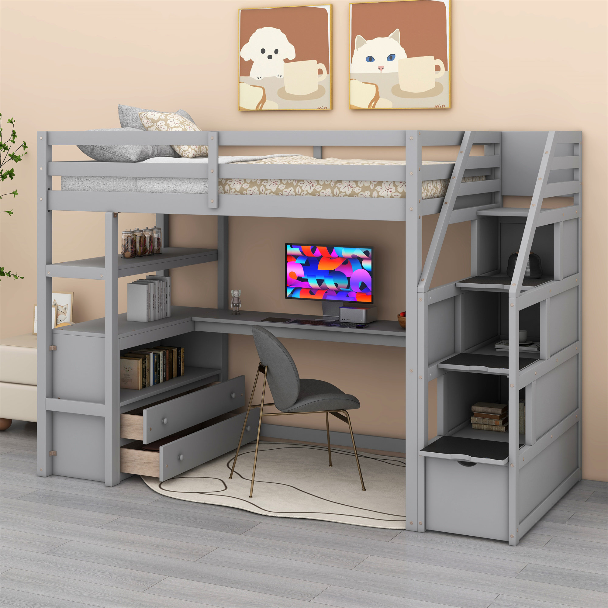 Harriet Bee Jeslie Kids Loft Bed with Drawers | Wayfair