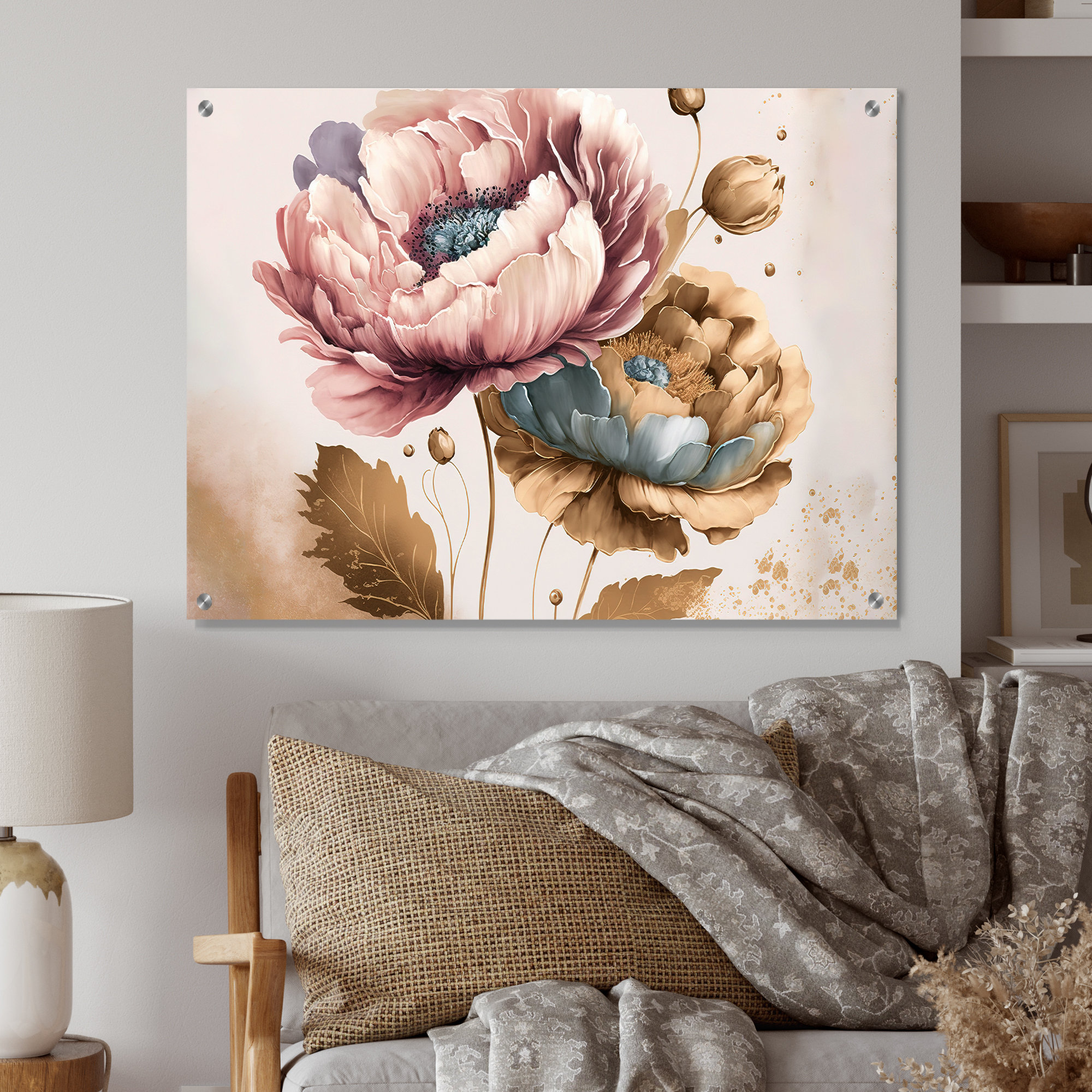 House of Hampton® Pink And Gold Poppy Flowers II - Poppy Acrylic Wall ...