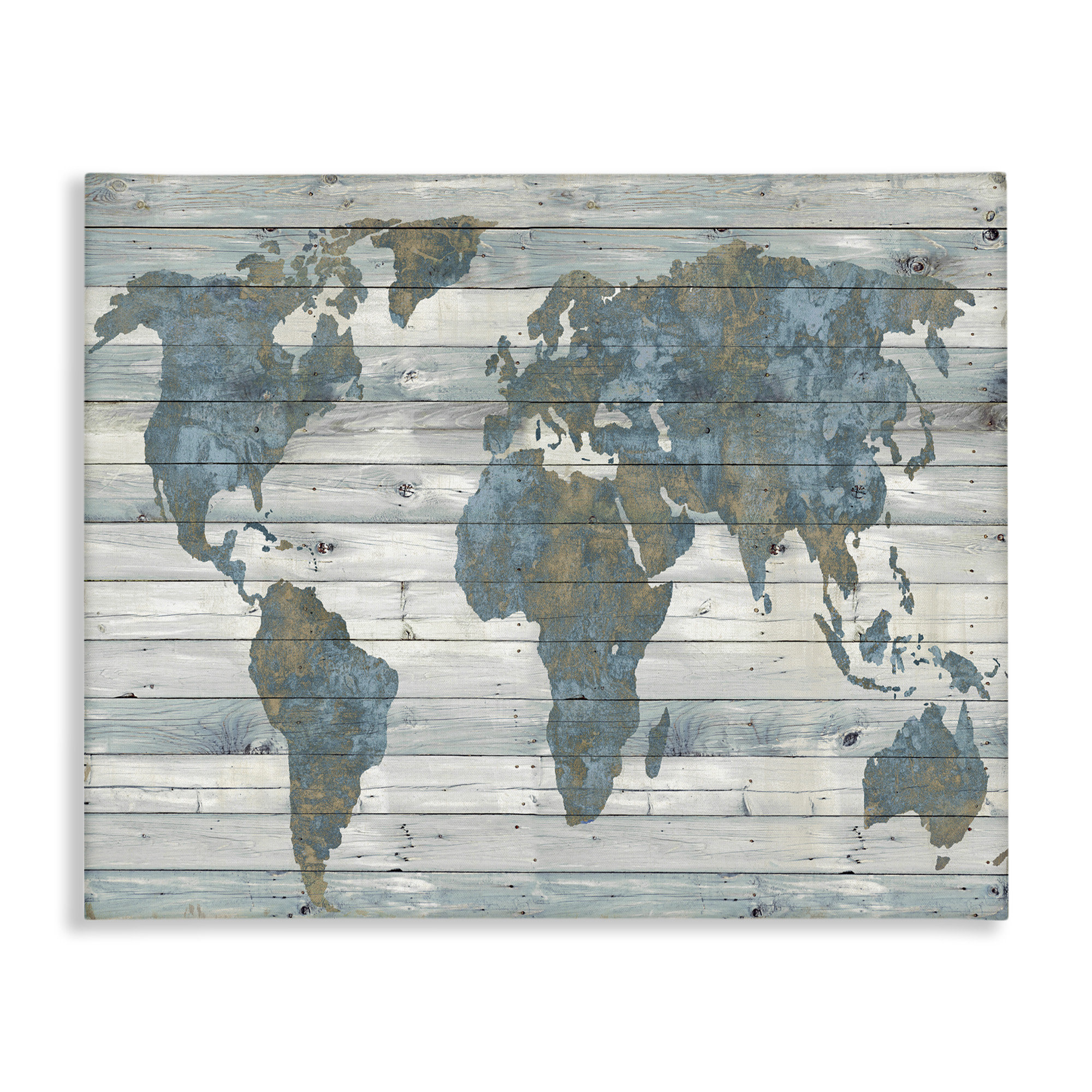 Lark Manor Slate Planked Look Weathered World Map - Floater Frame ...
