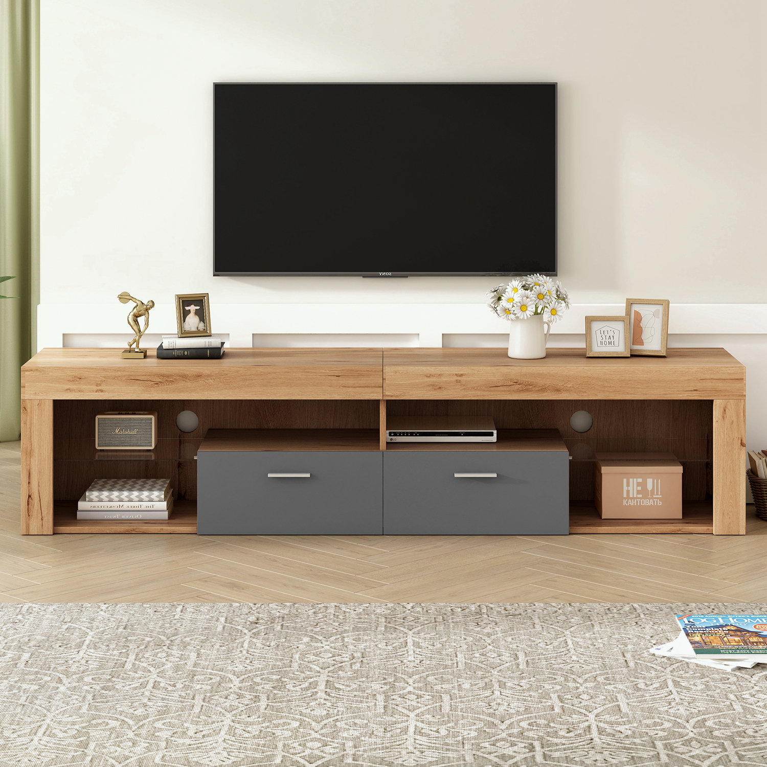 Latitude Run® Modern Design TV Stands with LED Light and open Storage ...