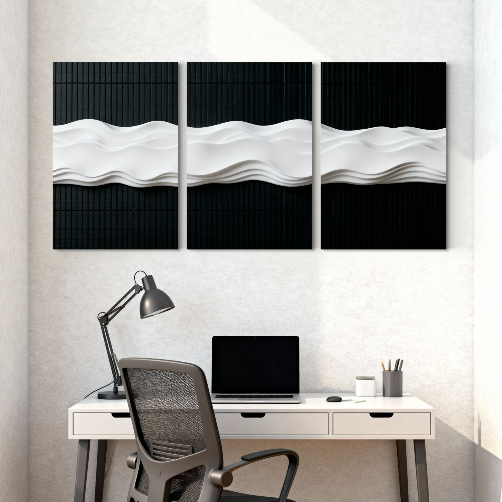 Ebern Designs Abstract Wave Pattern Art Set of 3 Canvas Wall Art Prints ...