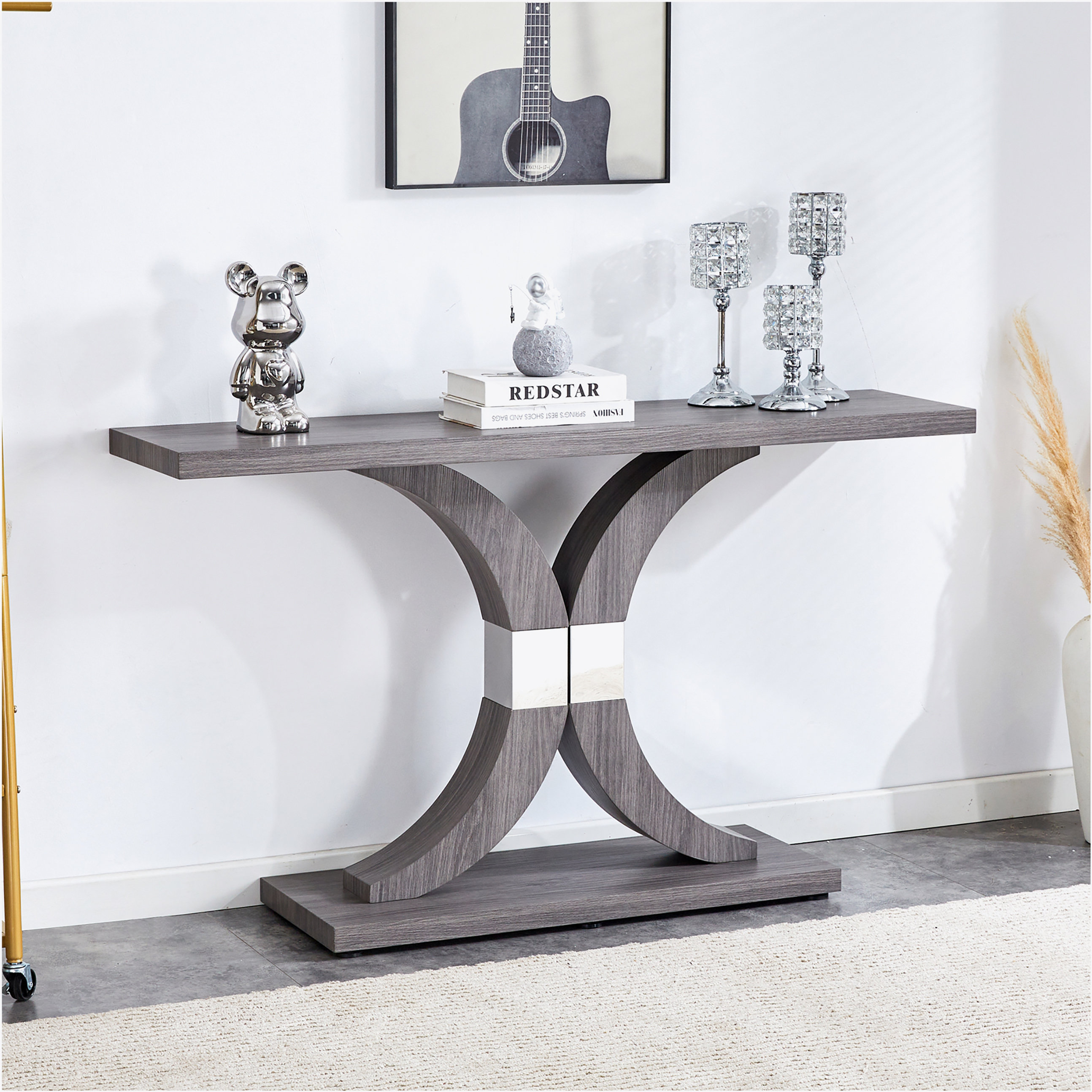 Gracie Oaks Modern minimalist style natural grey wood foyer table ...