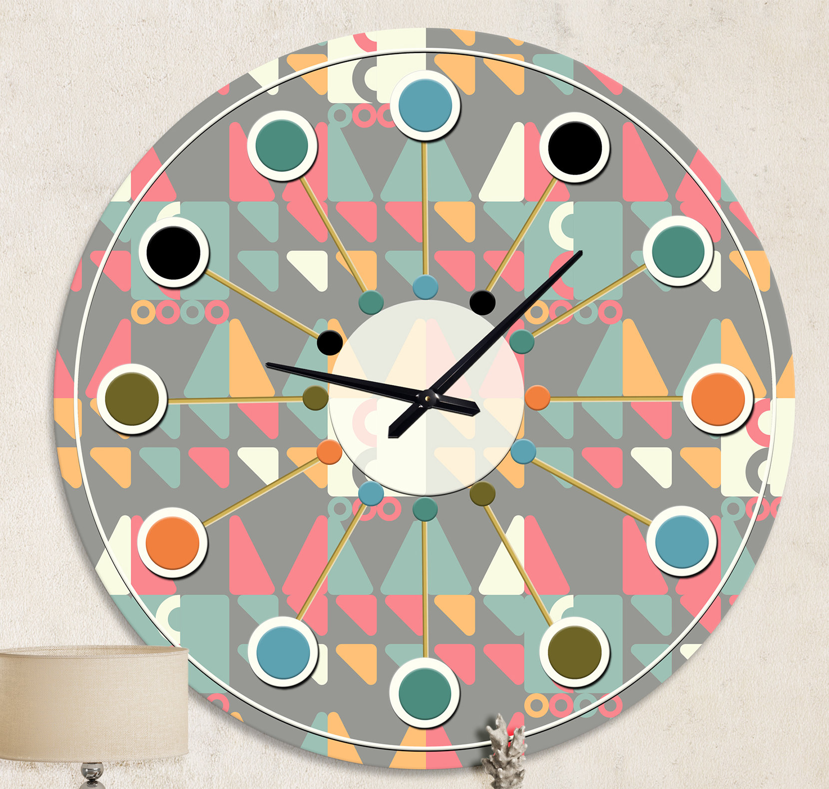 East Urban Home Retro Abstract Design V - Mid-Century Modern wall clock ...