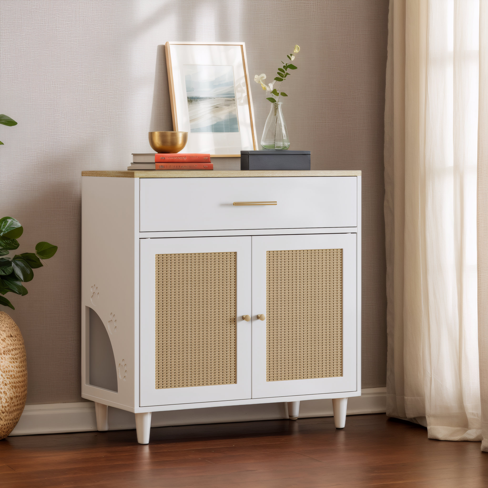 Bay Isle Home™ Cat Litter Box Cabinet - Wooden Sideboard With Scratch ...