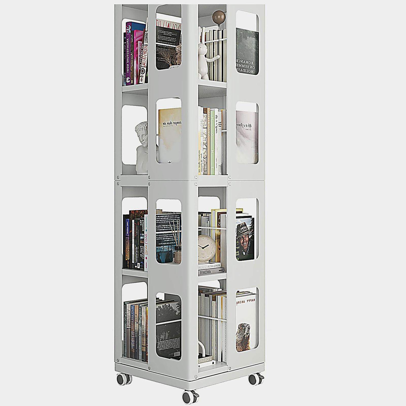 Latitude Run® 4-Tier Steel Rotating Bookshelf with 360° Wheels, Large ...