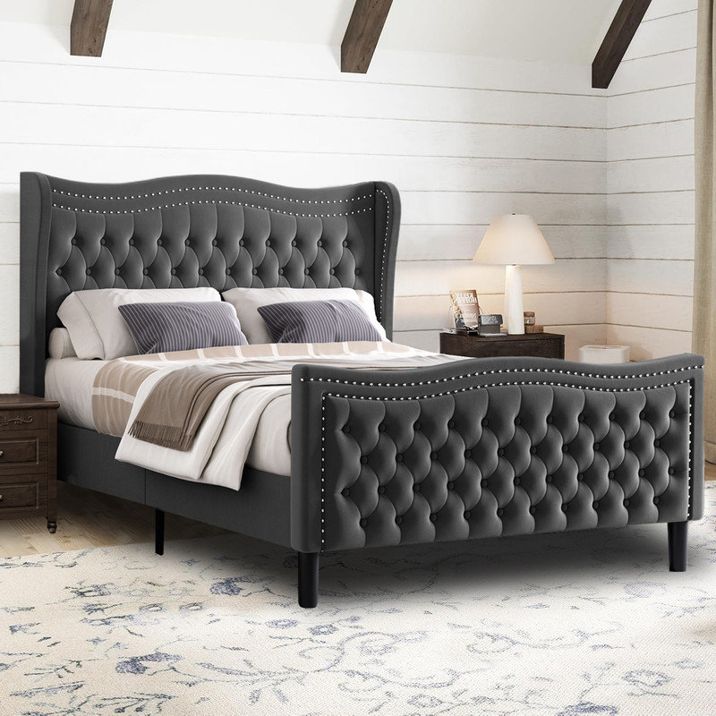 House of Hampton® 52'' High Headboard Down Upholstered Bed | Wayfair