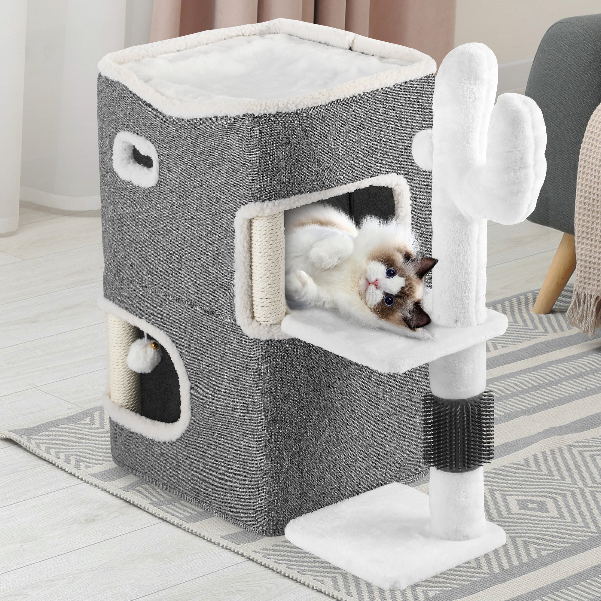 Tucker Murphy Pet™ 2-Tier Cat House, Indoor Cat Cave Bed Playhouse, Cat ...