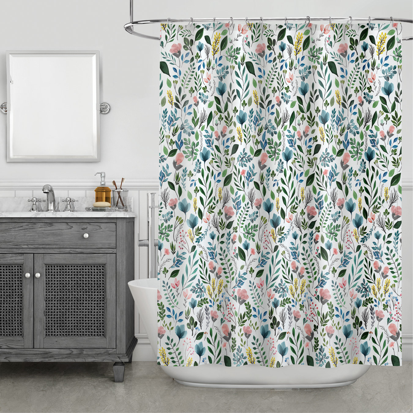 Bungalow Rose Tekamah Floral Fabric Single Shower Curtain & Reviews ...