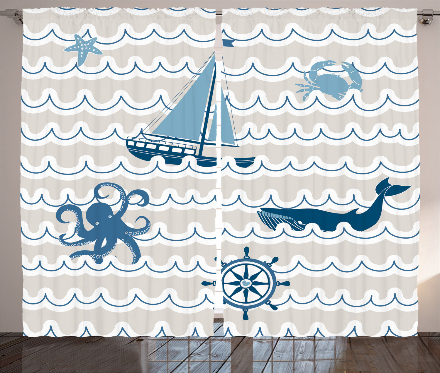 Ambesonne Nautical Semi-Sheer Rod Pocket Curtain Panels | Wayfair
