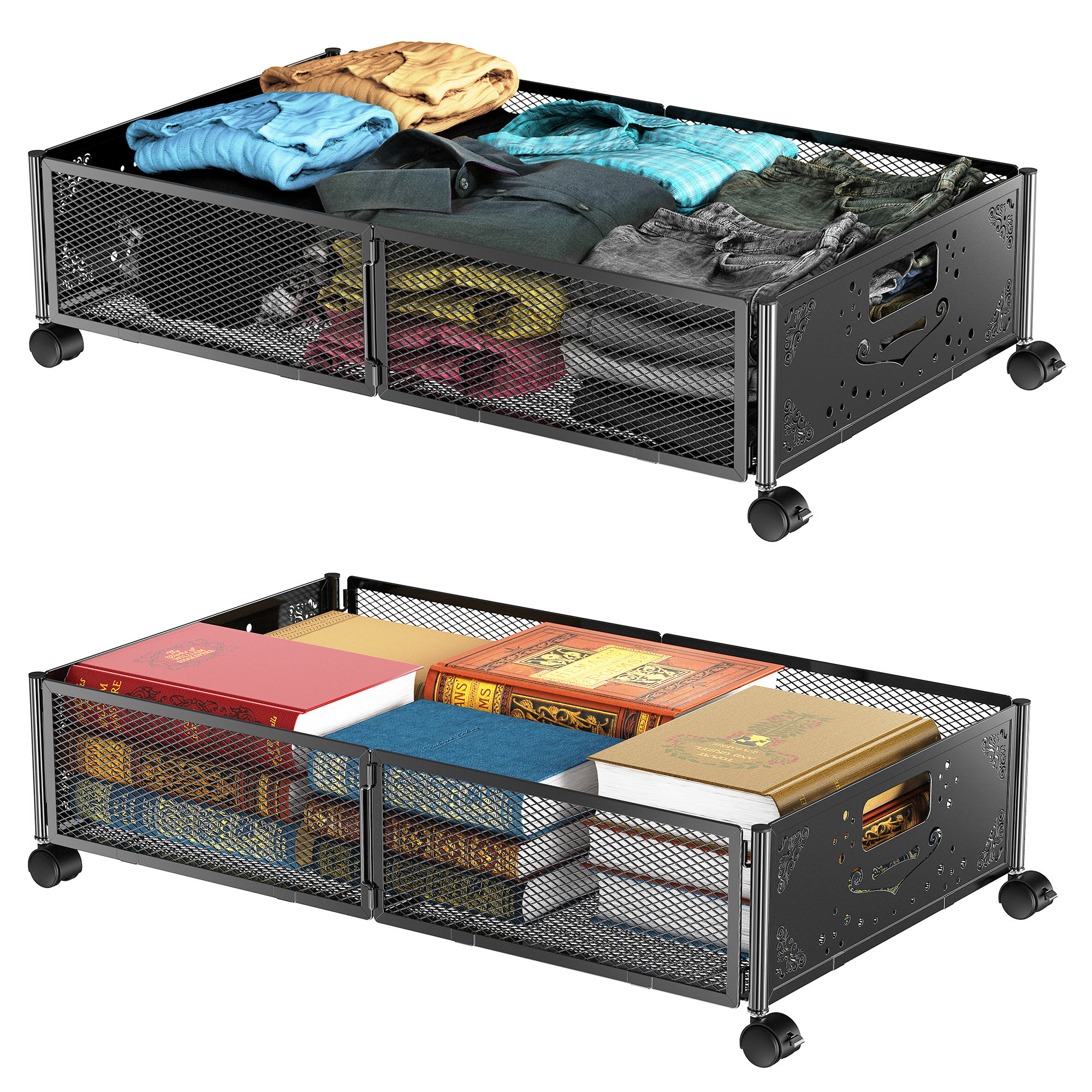 Rebrilliant Metal Under Bed Storage Containers With Wheels,2 Pack ...