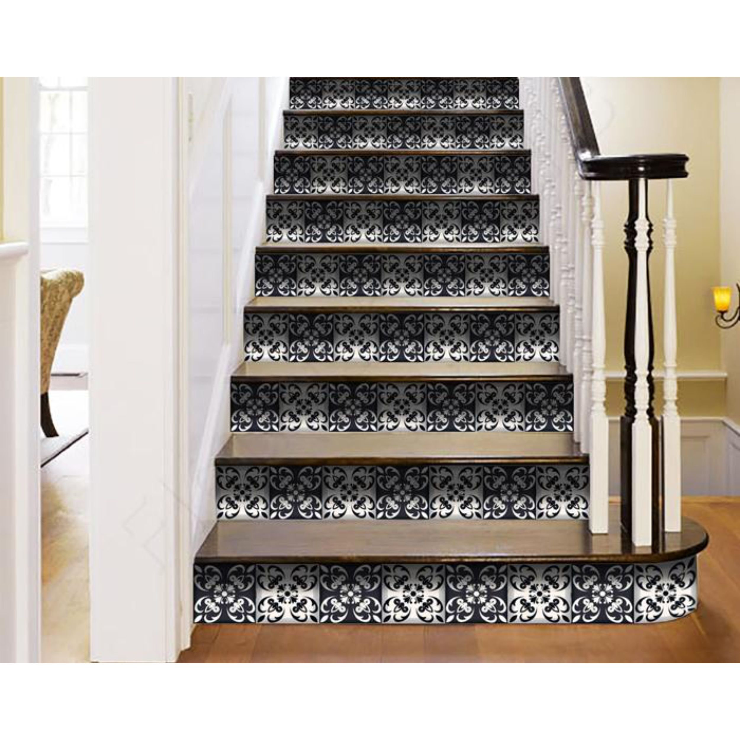 HomeRoots 5" X 5" Black And White Quatro Peel And Stick Removable Tiles ...