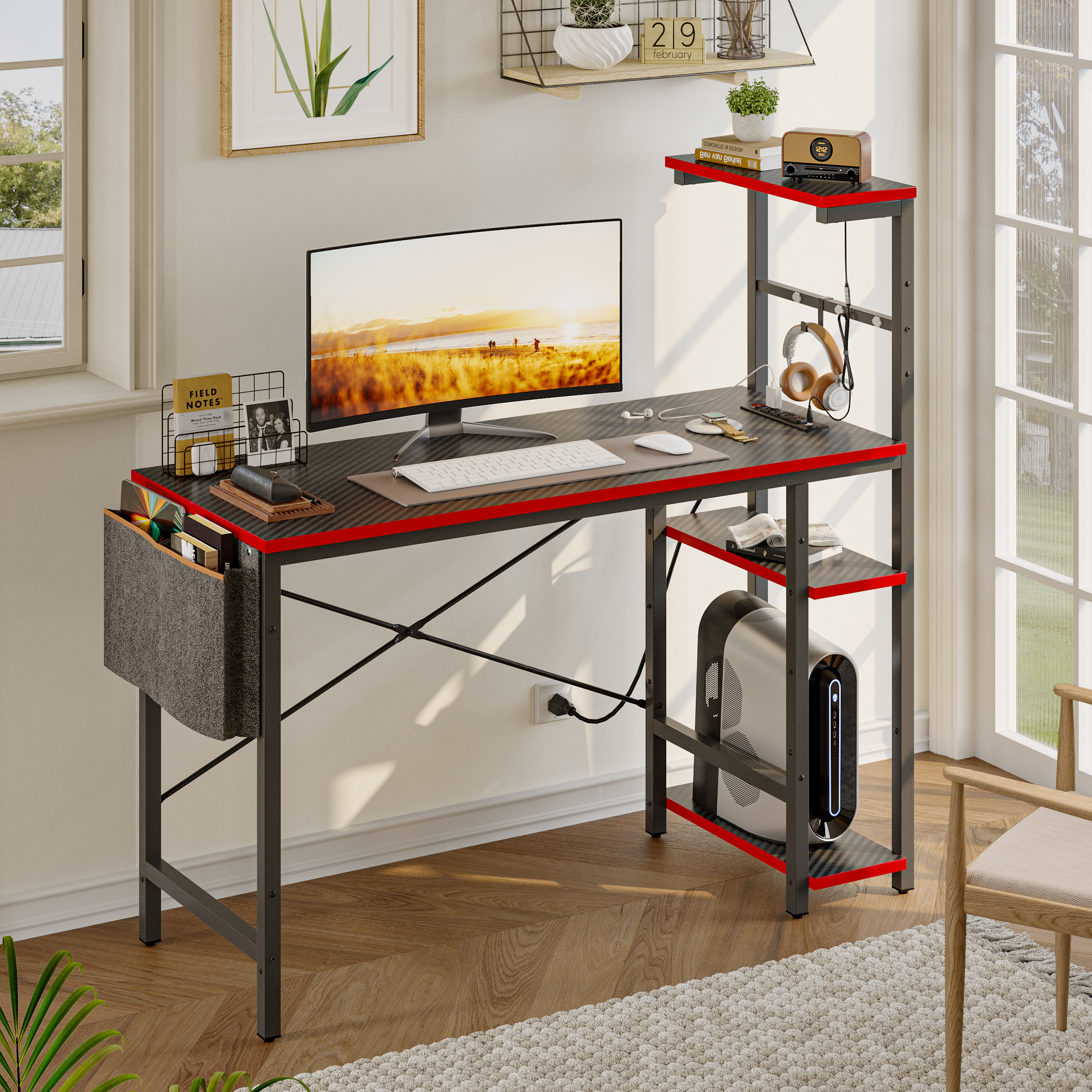 17 Stories Johnothan LED Gaming Desk with Power Outlet,Computer Desk ...