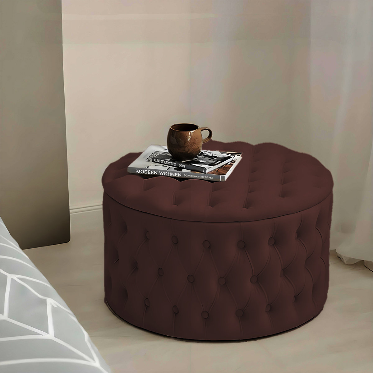 Rosdorf Park Round Sofa Stool with Storage for Living Room and Bedroom ...