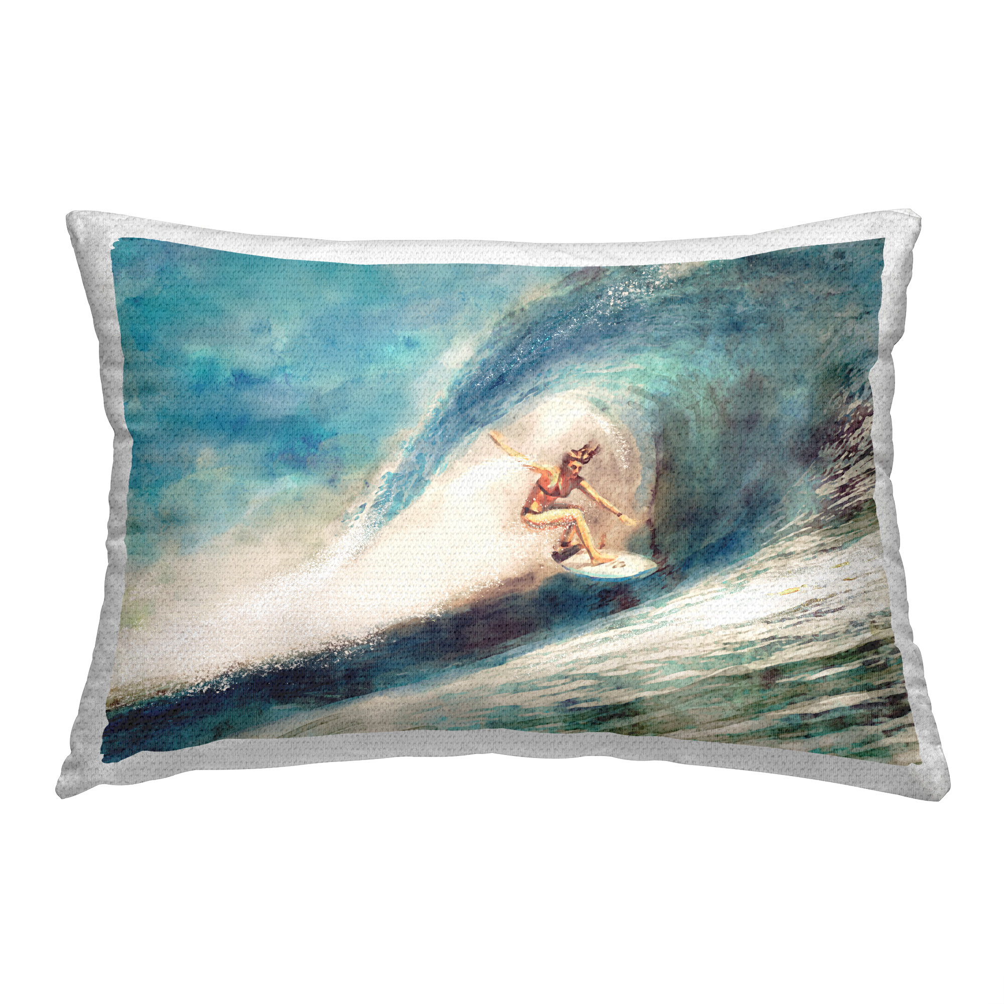 Stupell Industries Surfer Riding Wave Outdoor Printed Pillow by Ziwei ...
