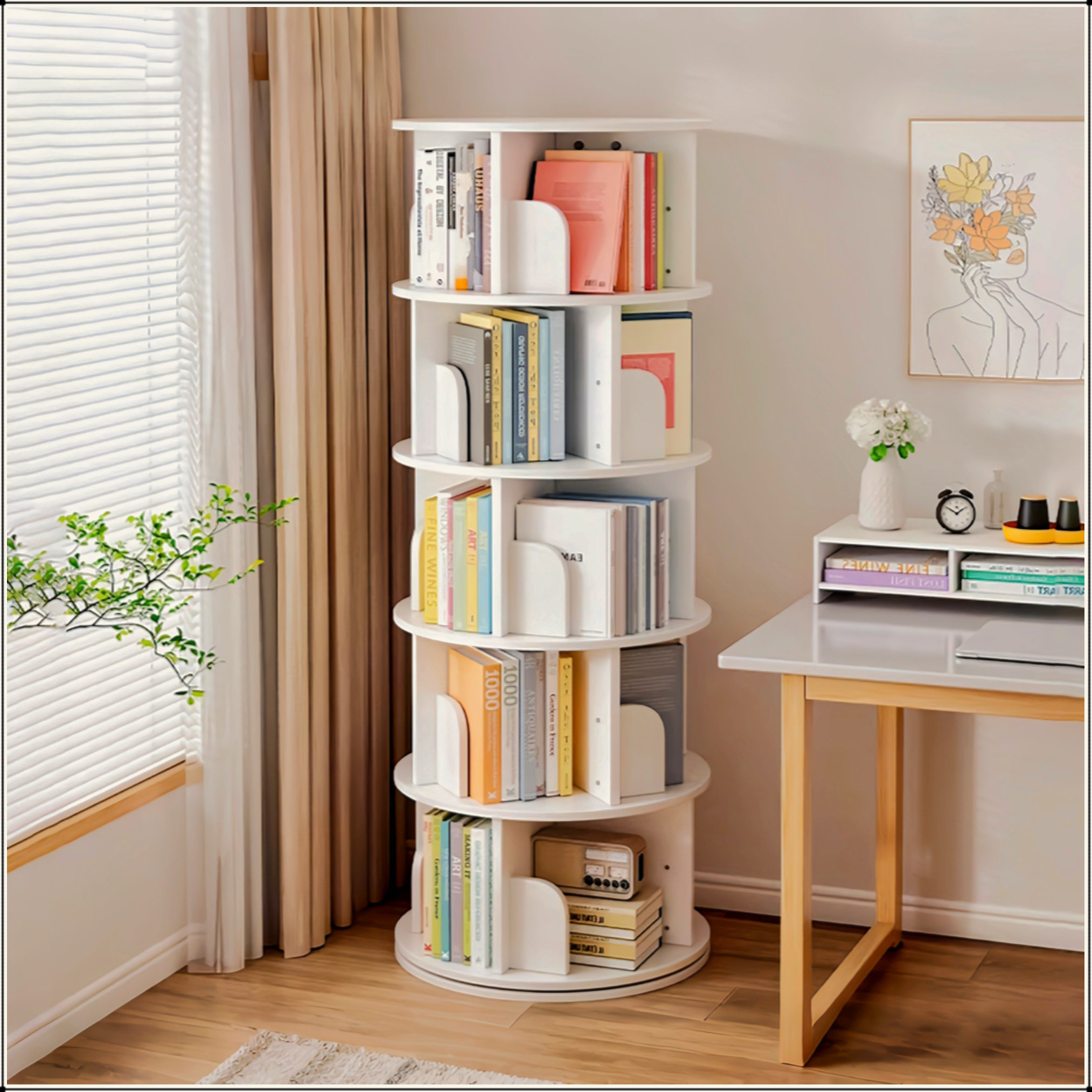Latitude Run® 5 Tier Rotating Bookshelf, 360° Display Round Spinning ...