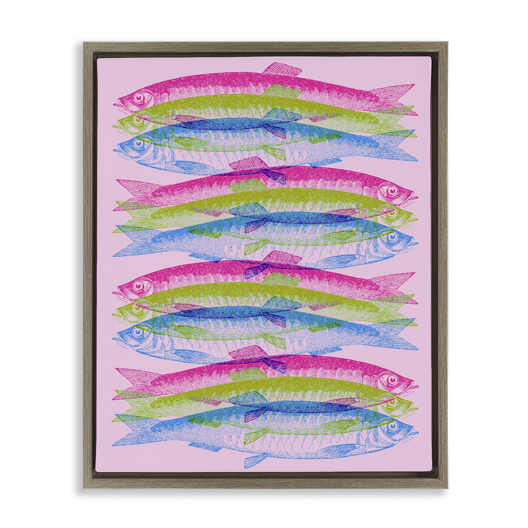 Dovecove Rainbow Layered Fish Framed Floater Canvas Wall Art by Daphne ...