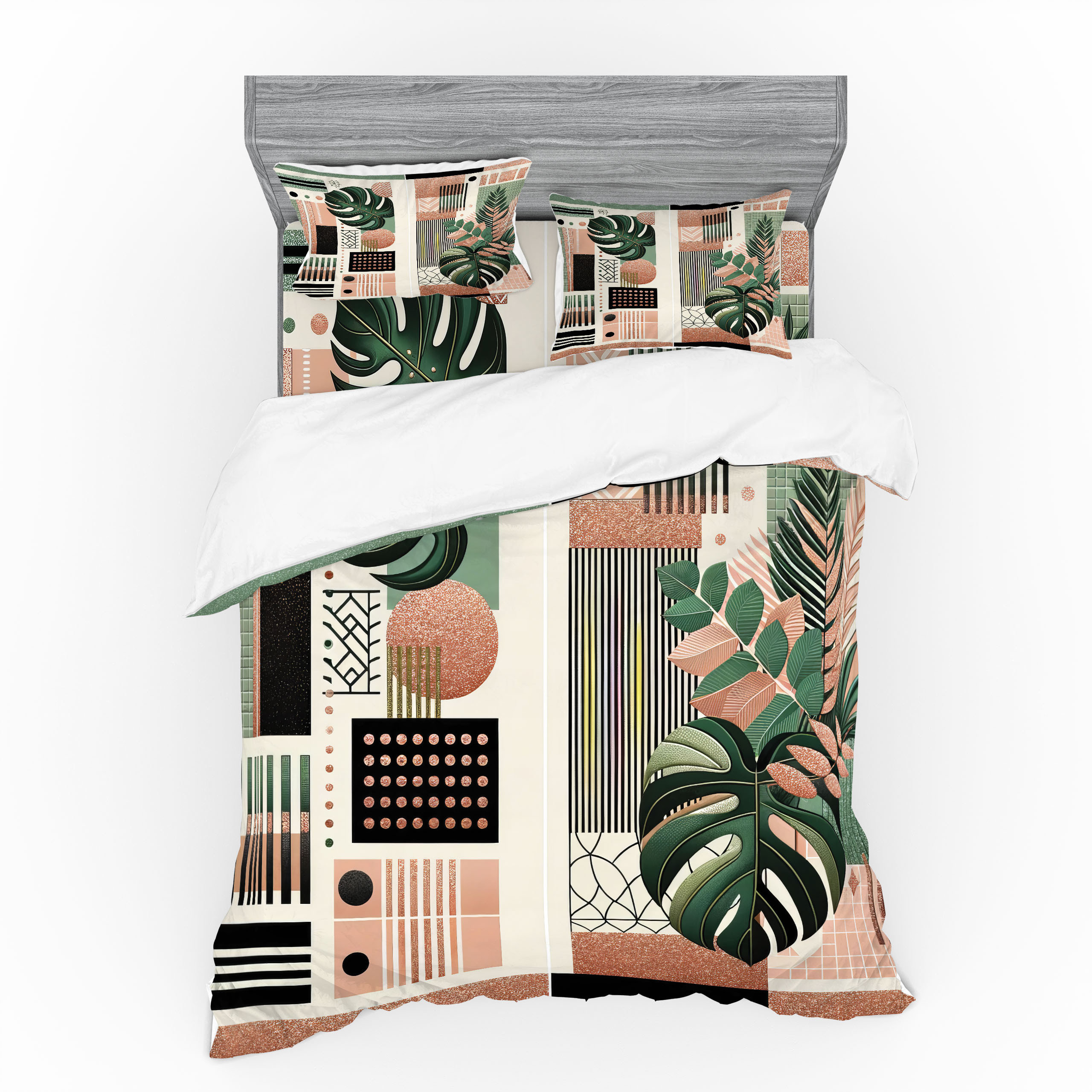 Ambesonne Monstera Bedding Set & Evergreen Pale Rust Brown | Wayfair