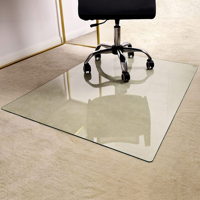 BEAUTYPEAK Tempered Glass Chair Mat For Hardwood Floor, Clear Tempered ...