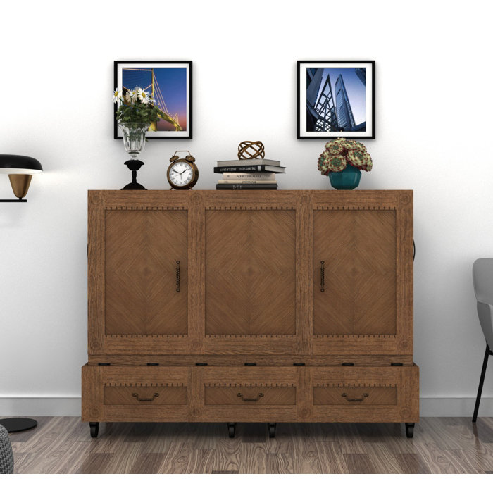 Red Barrel Studio® Imperial Queen Solid Wood Rolling Cabinet Bed with ...