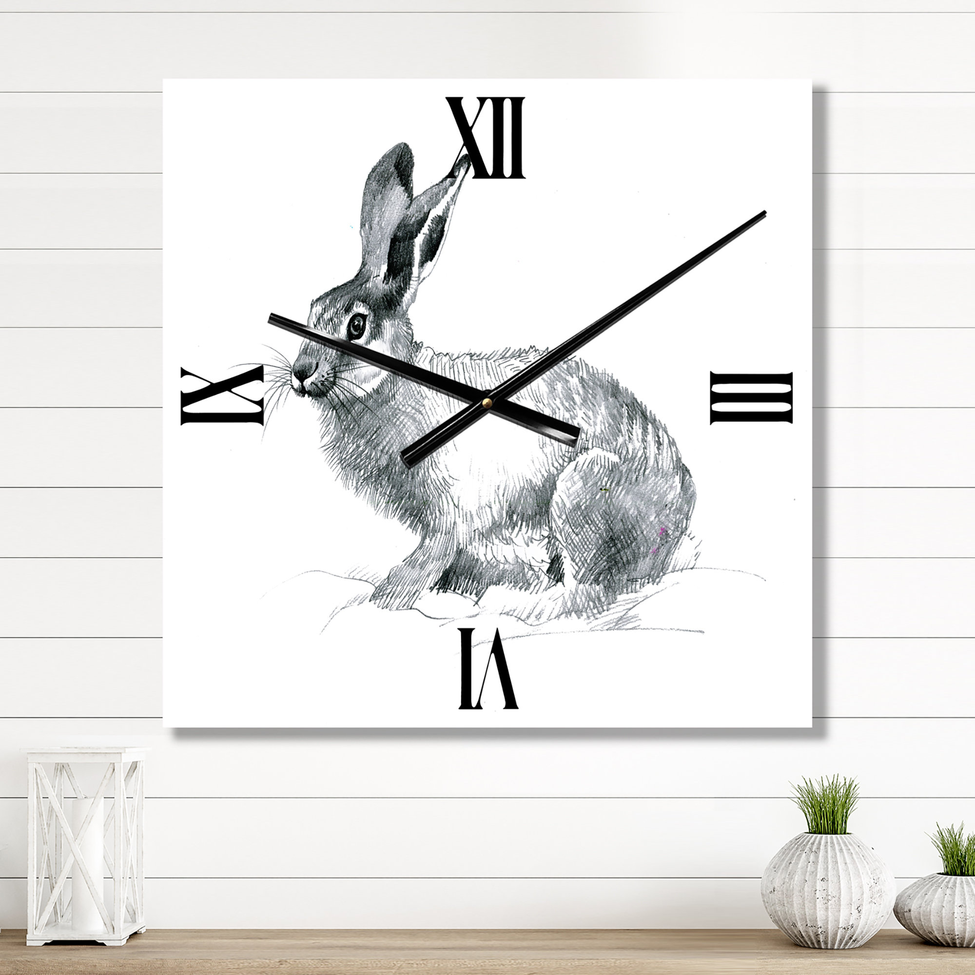 East Urban Home Monochrome Portrait of Rabbit Wall Clock | Wayfair