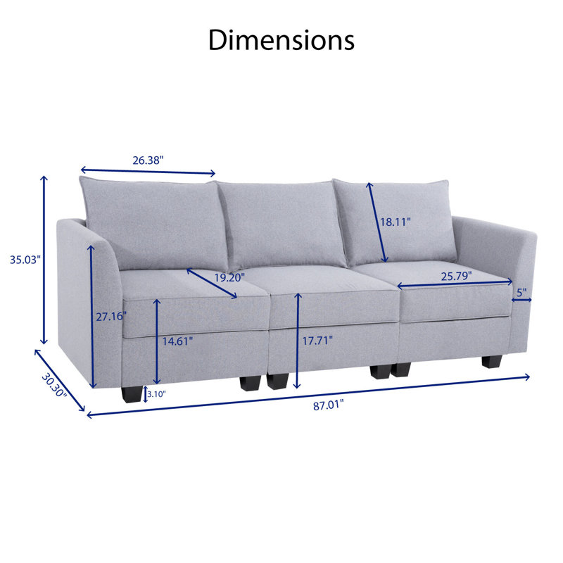 Ebern Designs Loret Modular Sectional 3 Seater Linen Sofa with Storage ...