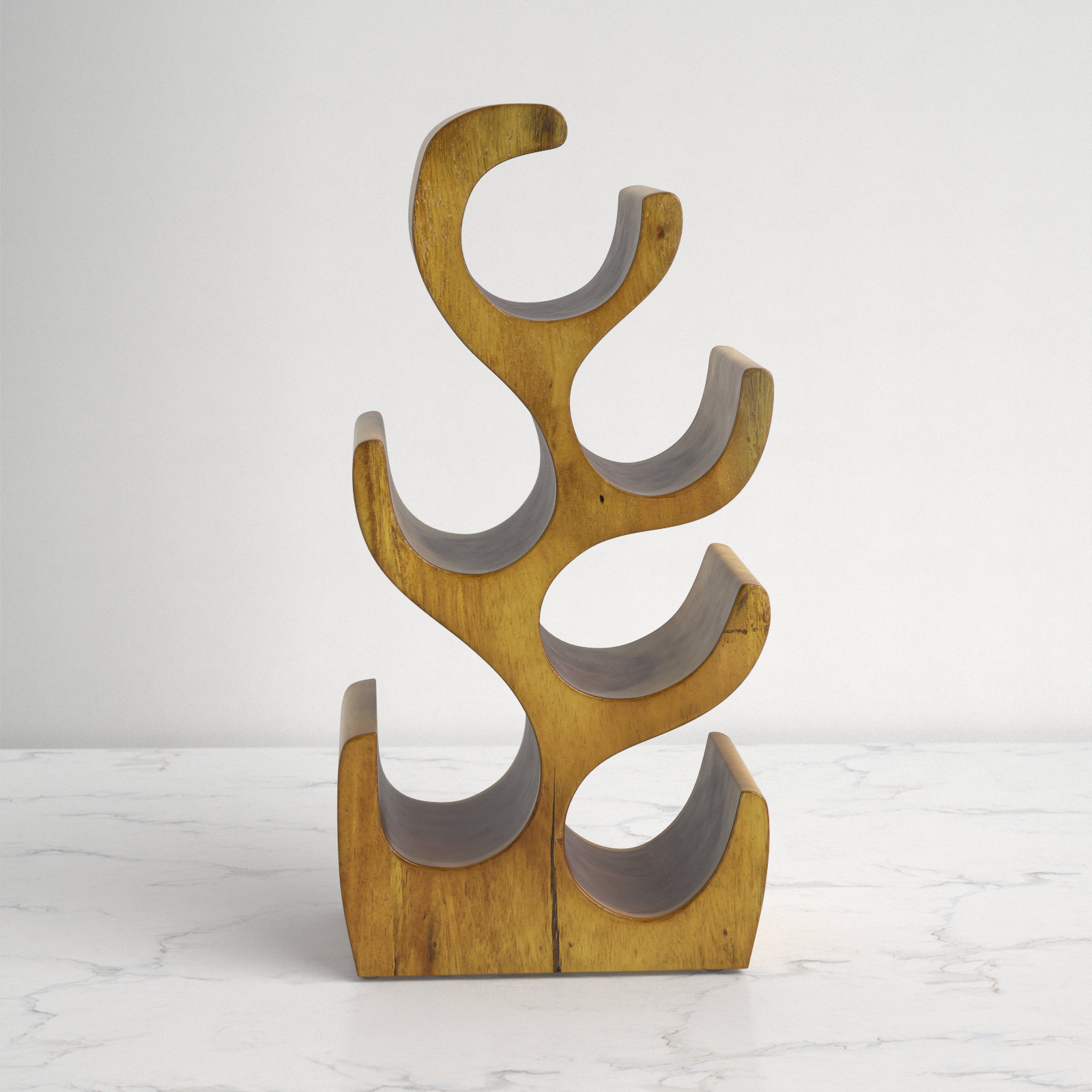 Ophelia & Co. Teak Wood Curved Tree Shaped 6 Bottle Brown Wine Rack ...