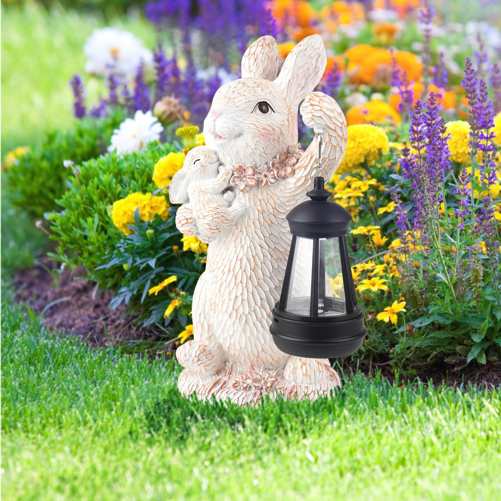 Lark Manor™ Solar Garden Statues Rabbit Lights, Outdoor Lighted Bunny ...