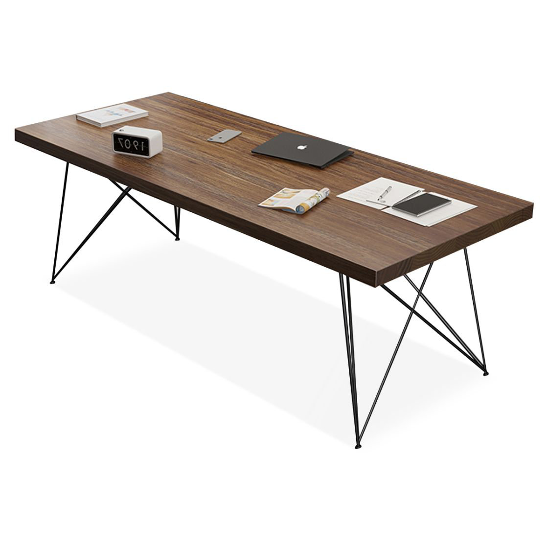 Furnire Lewi Light-walnut+Black Rectangular Solid Wood+Rebar desks ...