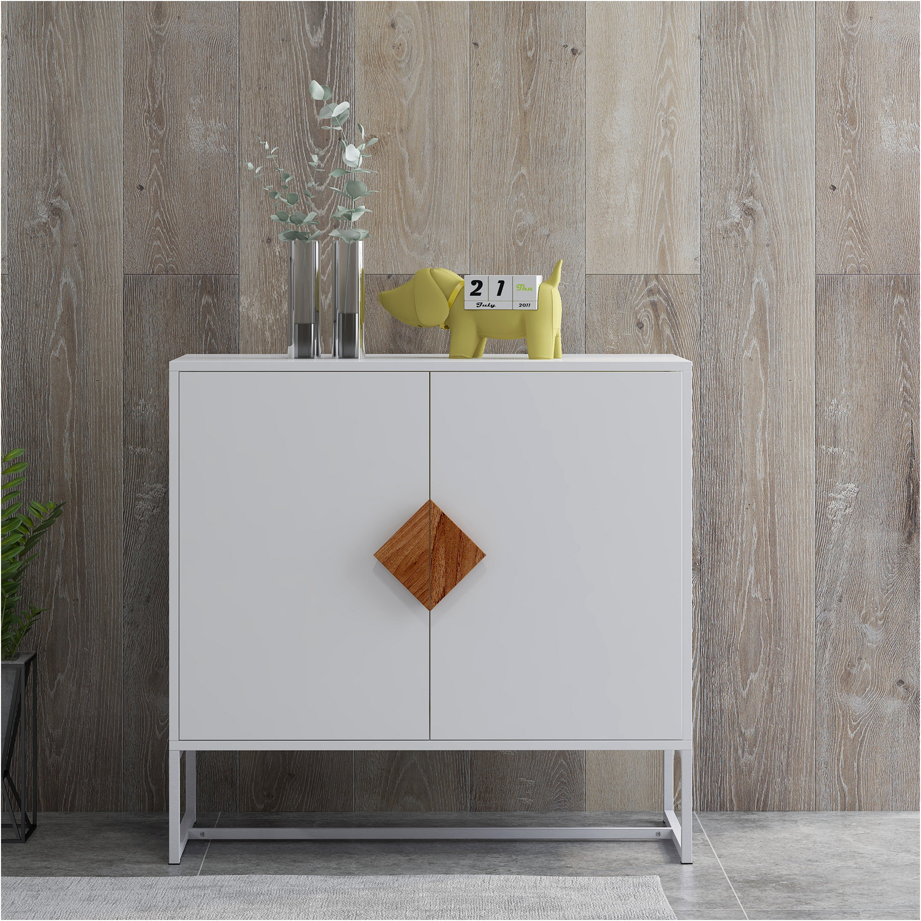 Latitude Run® Solid Wood Square Shape Handle 2 Doors Sideboard ...