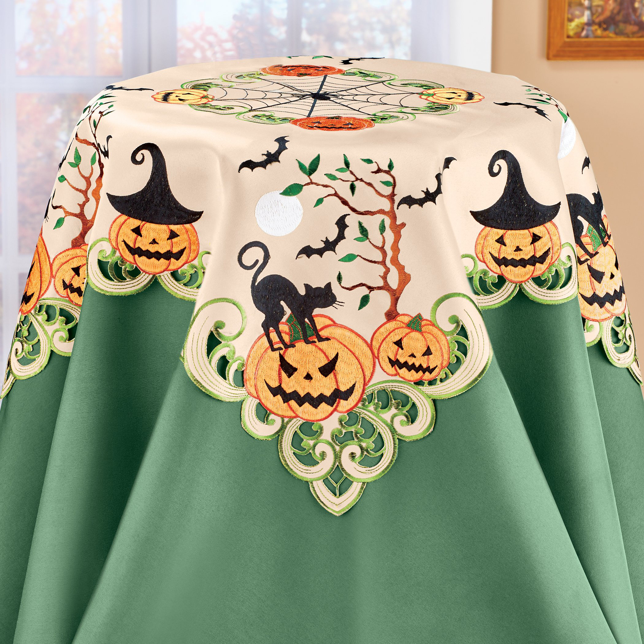 The Holiday Aisle® Halloween Night Festive Scrolling Table Cloth Linens ...