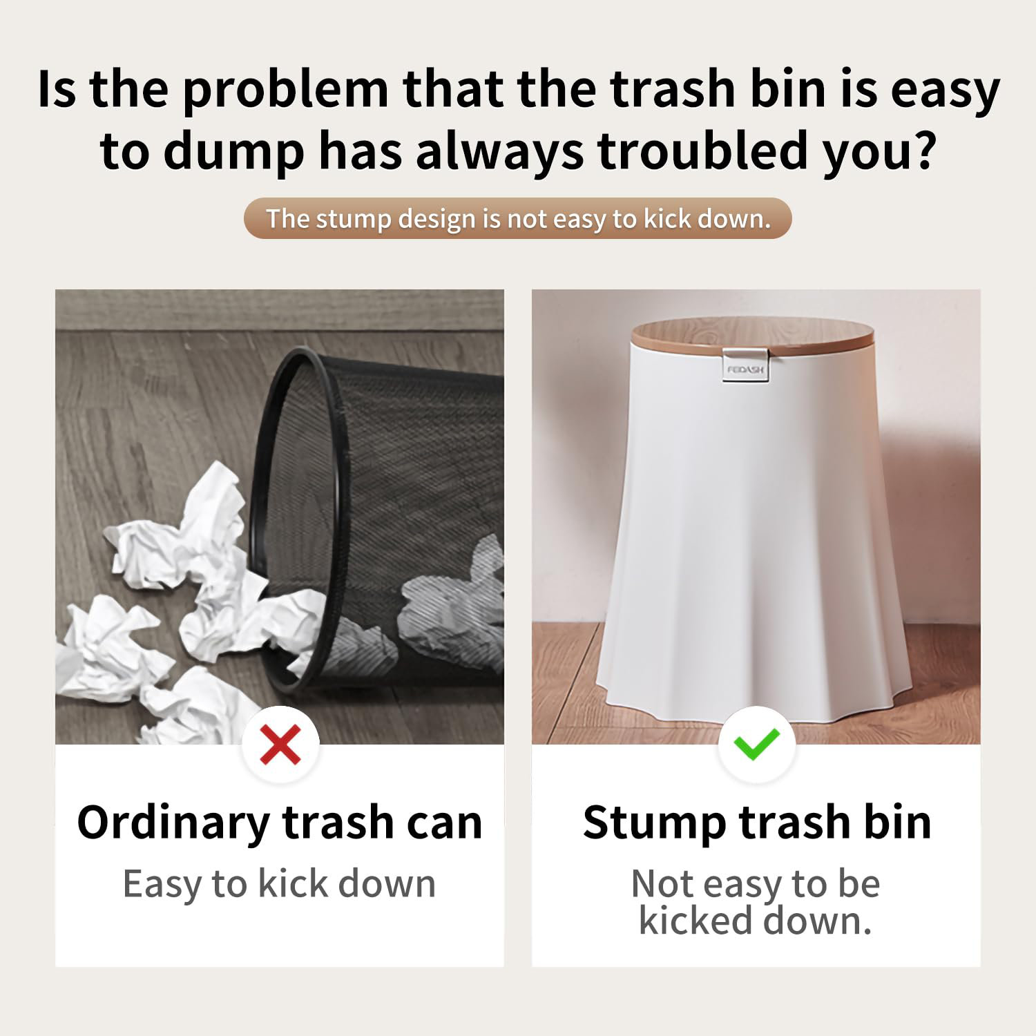 THIROX Bedroom Trash Can With Lid, 10L Office Trash Bin With Press Top ...