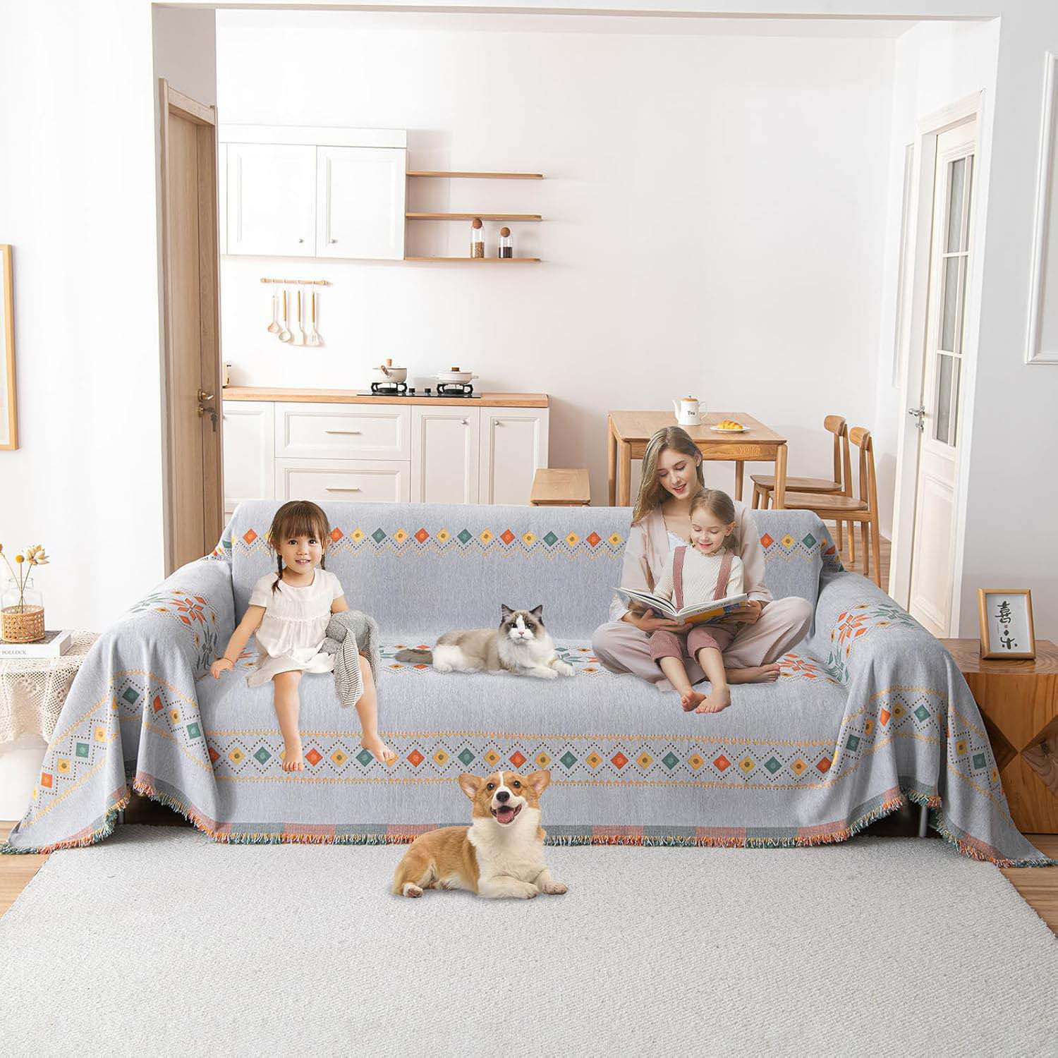 Tucker Murphy Pet™ Couch Covers For 3 Cushion Couch-Boho Jacquard Sofa ...