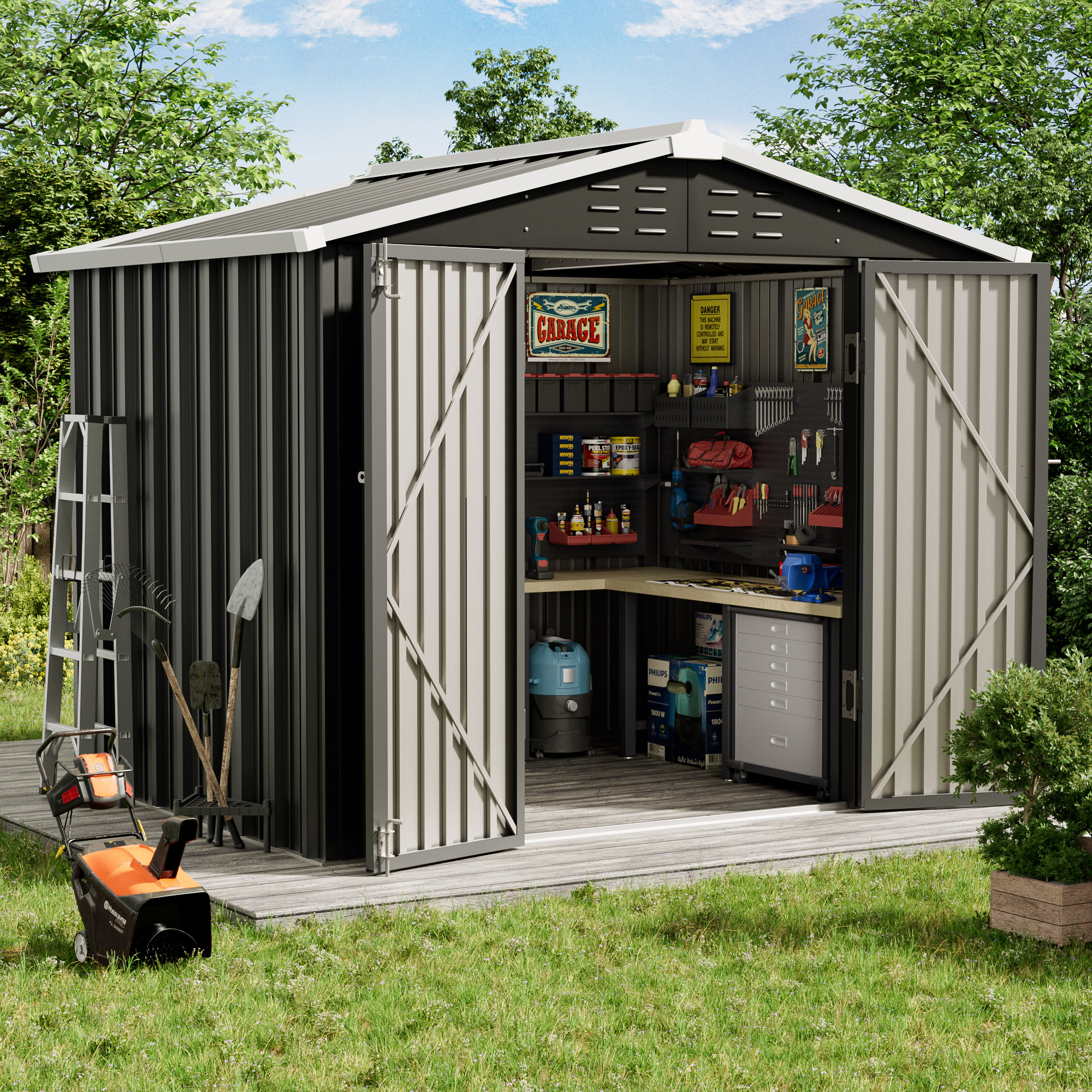 Blissful Serenity Spacious 6x8 Ft. Metal Storage Shed with 240 Cubic ...