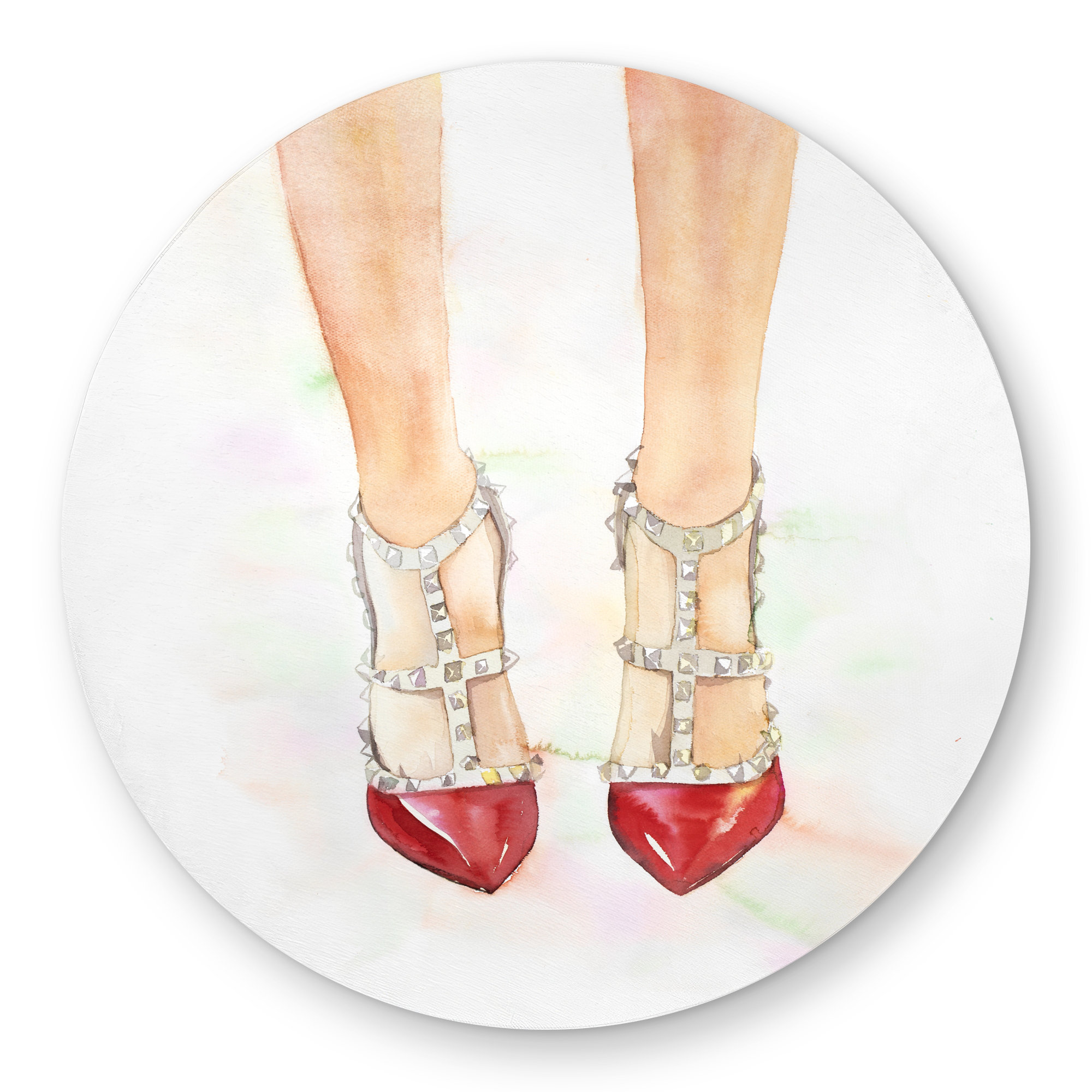 Begin Edition International Inc. Red Studded High Heels | Beige Round ...