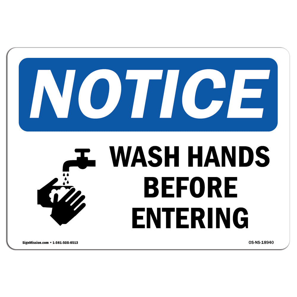 SignMission Osha Notice - Wash Hands Before Entering Sign with Symbol ...