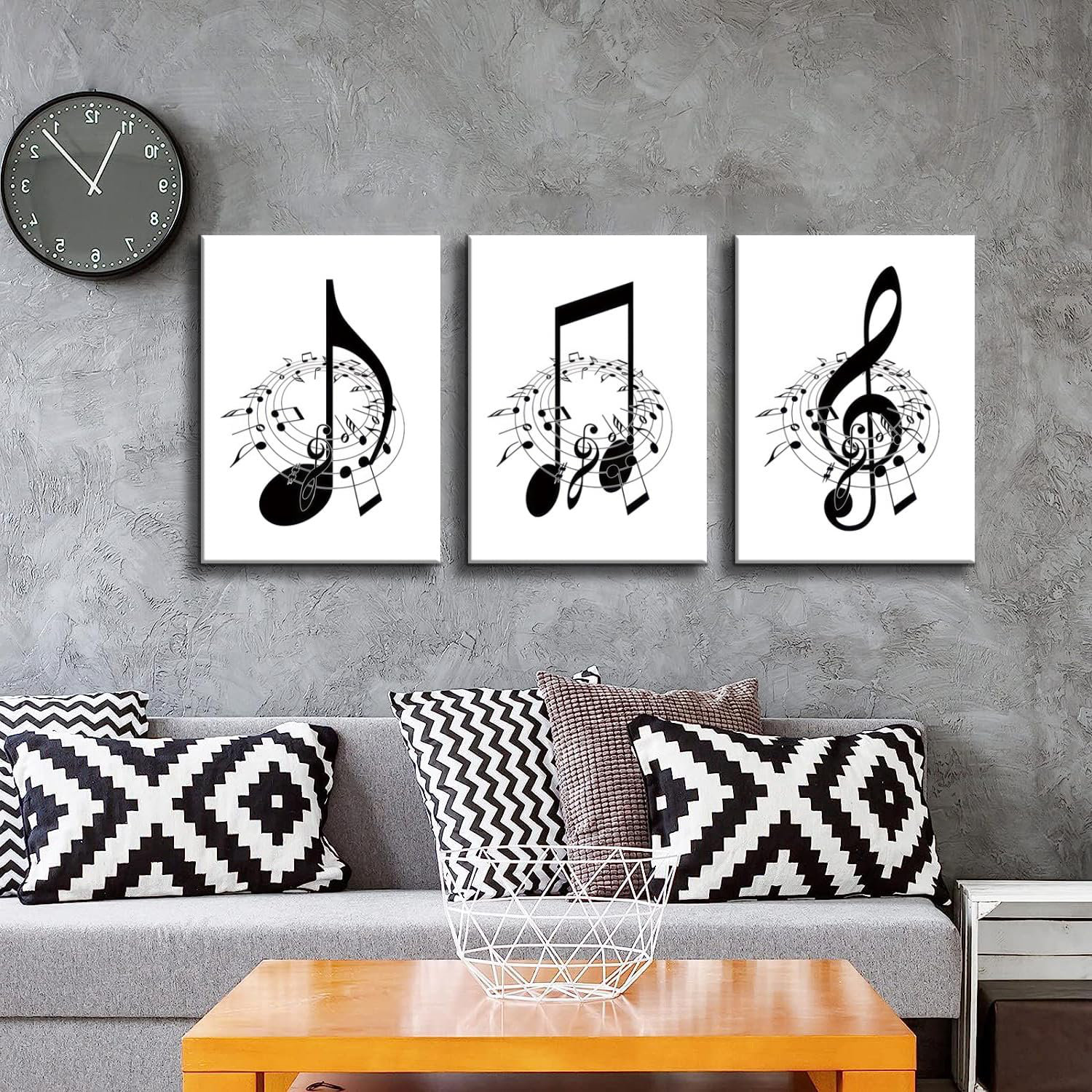 George Oliver 3Pcs Framed Music Notes Wall Art Black And White Music ...