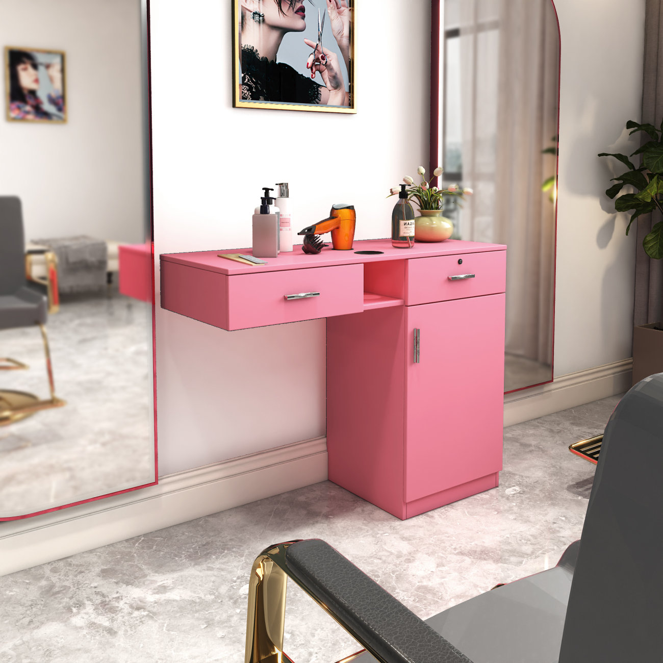 Latitude Run® Wall Mount Barber Salon Station Salon Storage Hair ...