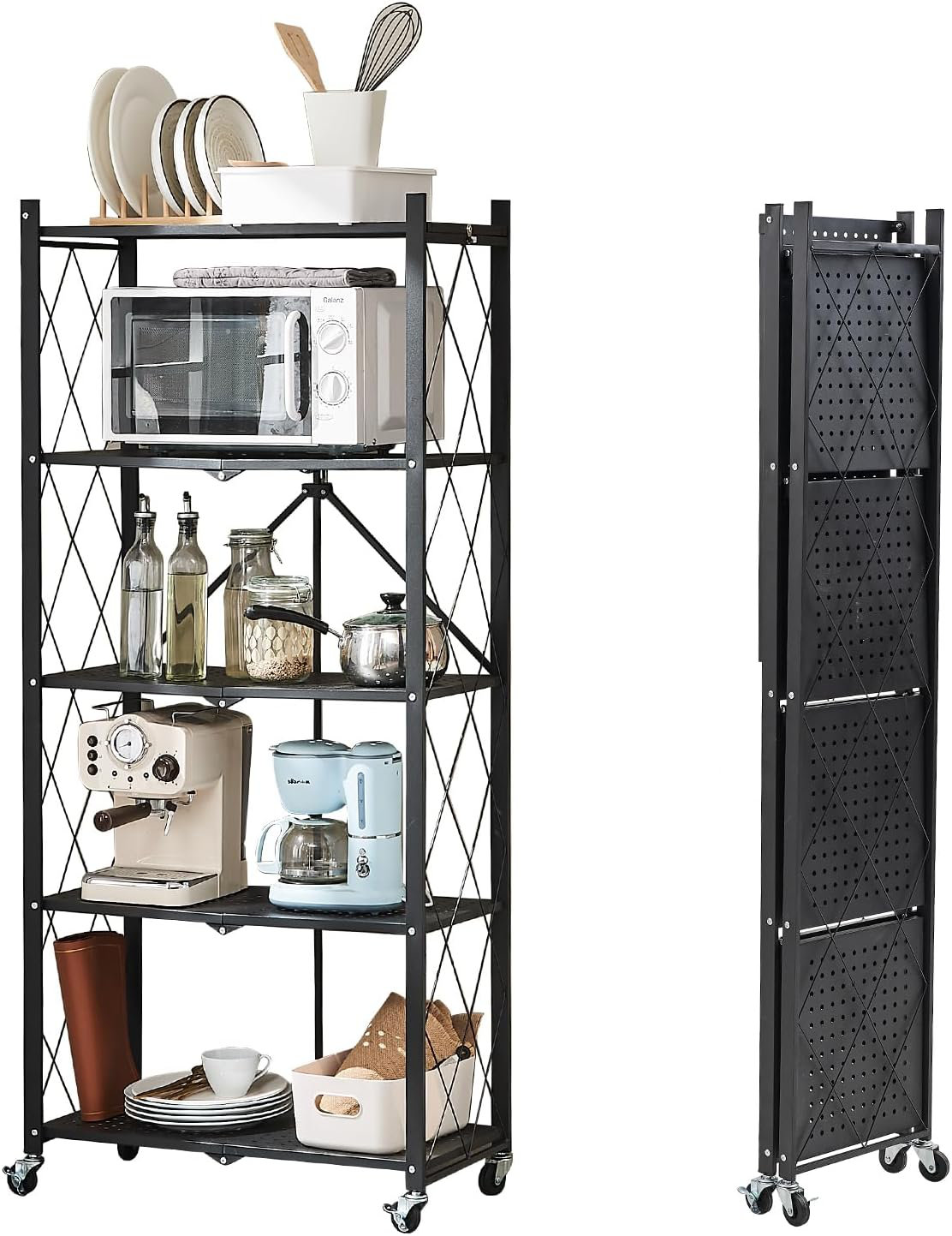 Rebrilliant Five-tier Foldable Metal Storage Rack With Wheels—multi ...