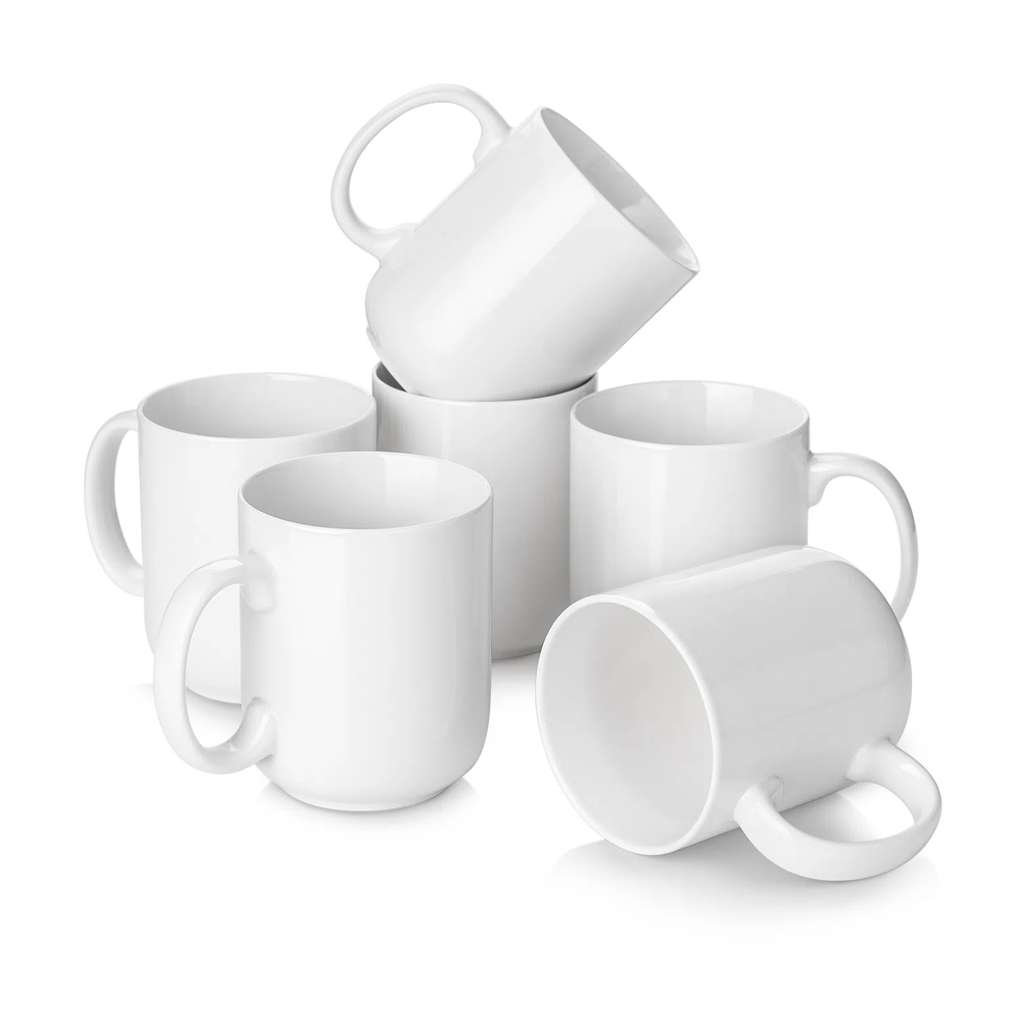 DOWAN White Ceramic Mug Set - 6 Piece 20oz Large Handle Coffee Cups ...