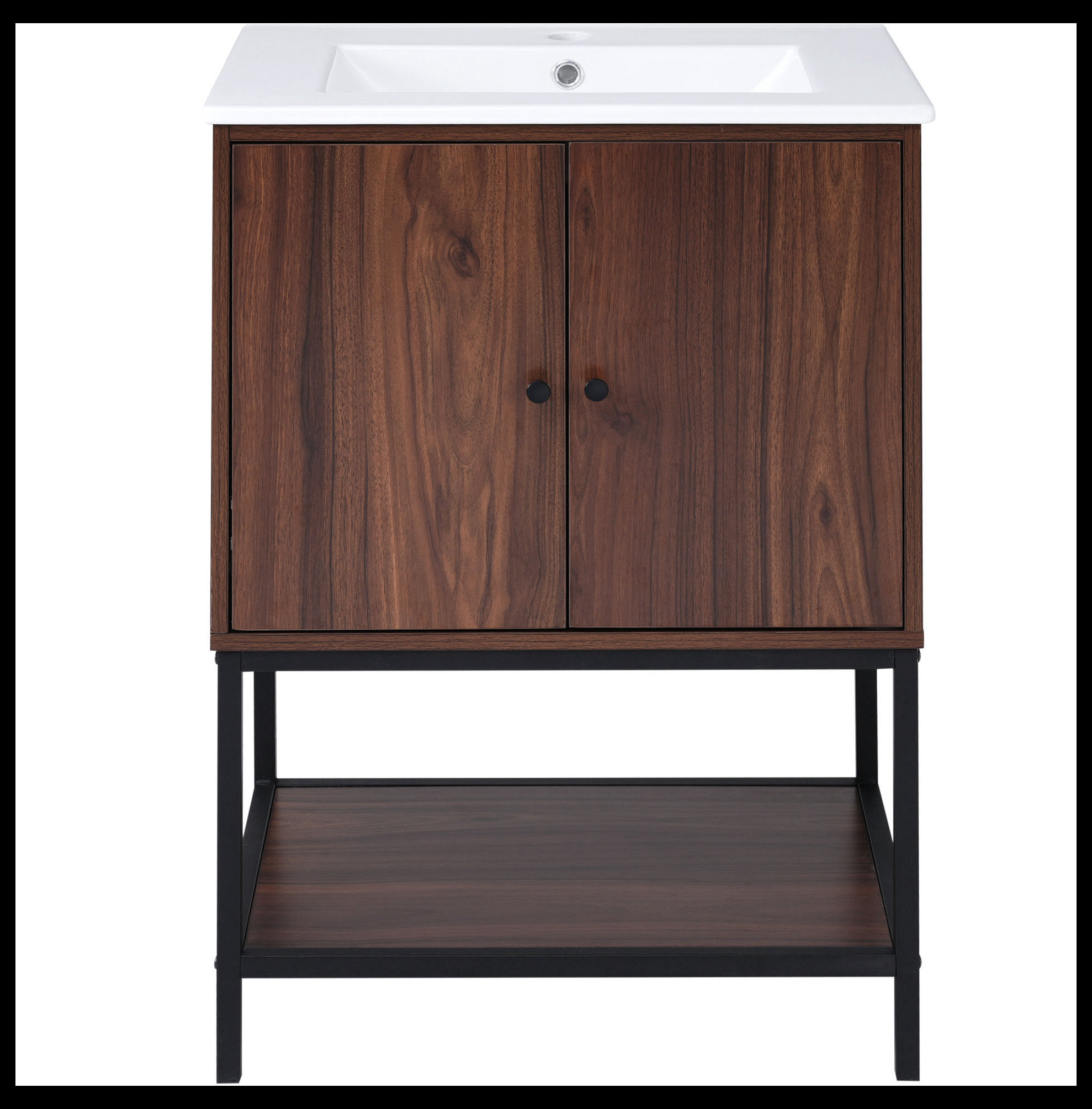 17 Stories 24" inch Walnut Finish Bathroom Vanity Cabinet with 2 Soft ...