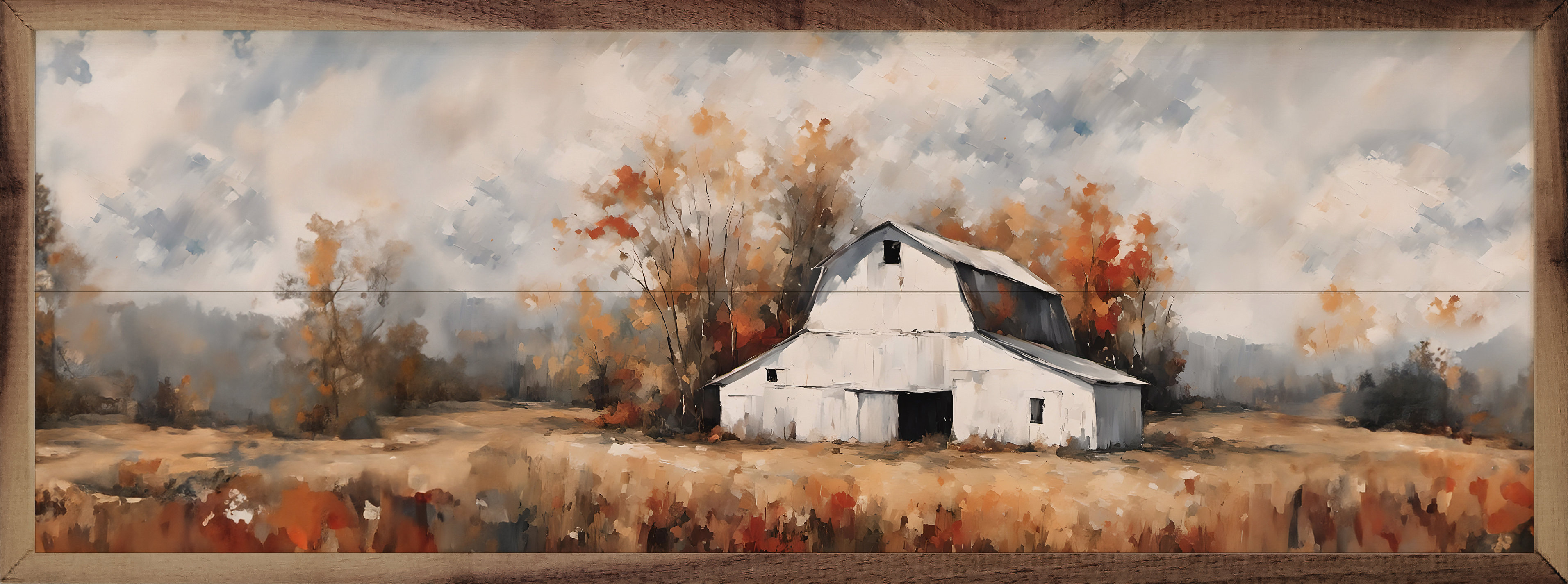 Winston Porter White Barn in the Fall - Cadre photo unique, impression ...