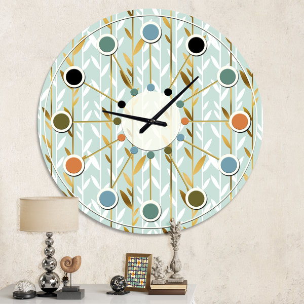 East Urban Home Golden Foliage I - Mid-Century Modern wall clock | Wayfair